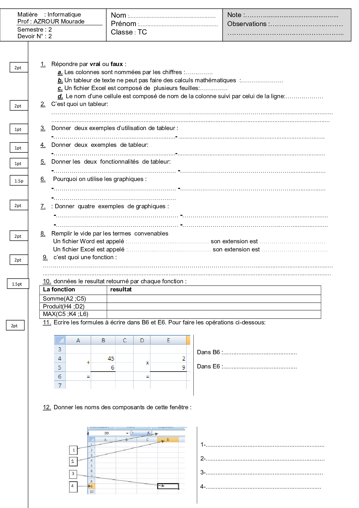 Devoir 2 Modèle 1 - Informatique Tronc commun Semestre 2 - AlloSchool