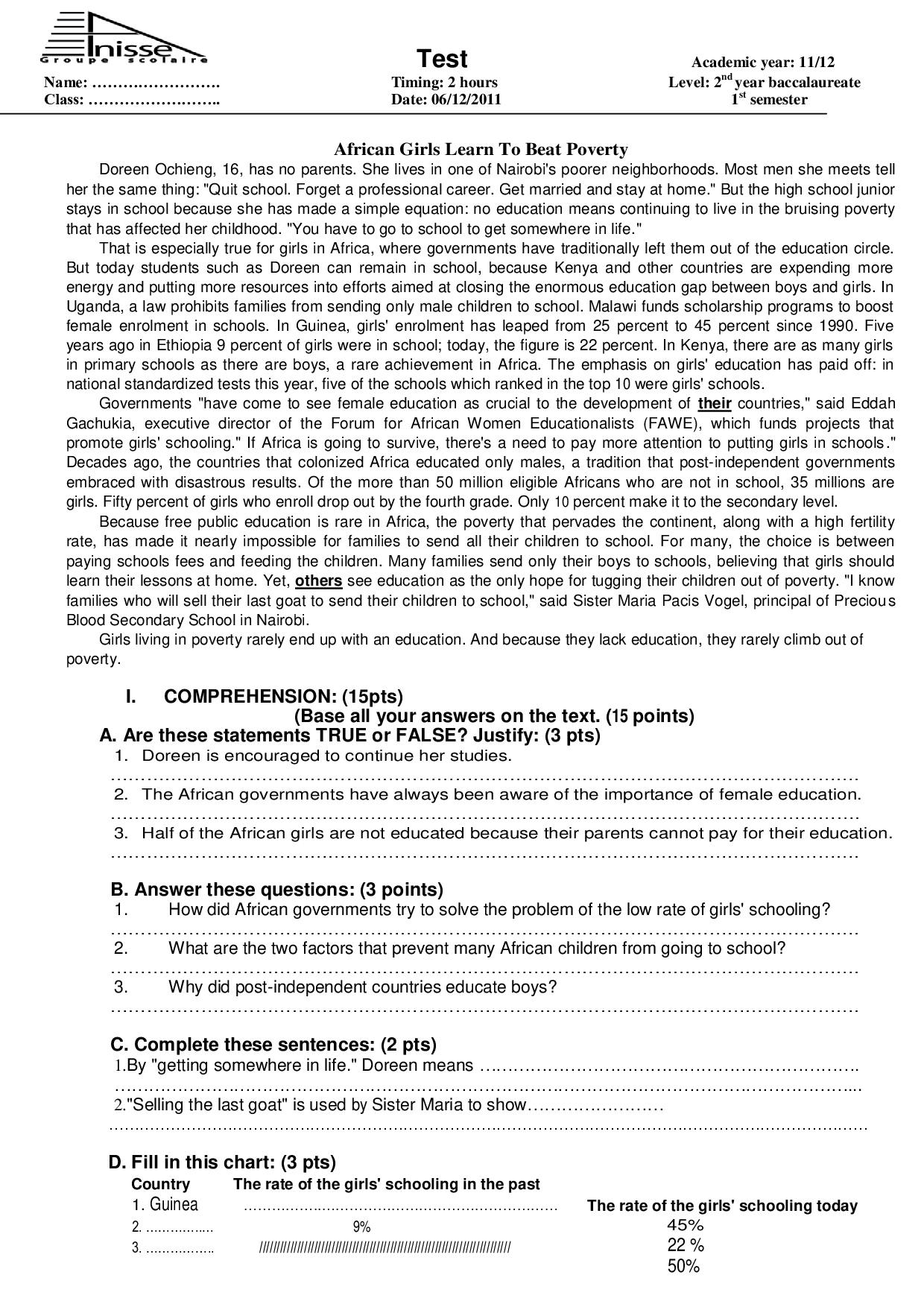 Test 2 Model 9 - English 2 Bac First term - AlloSchool