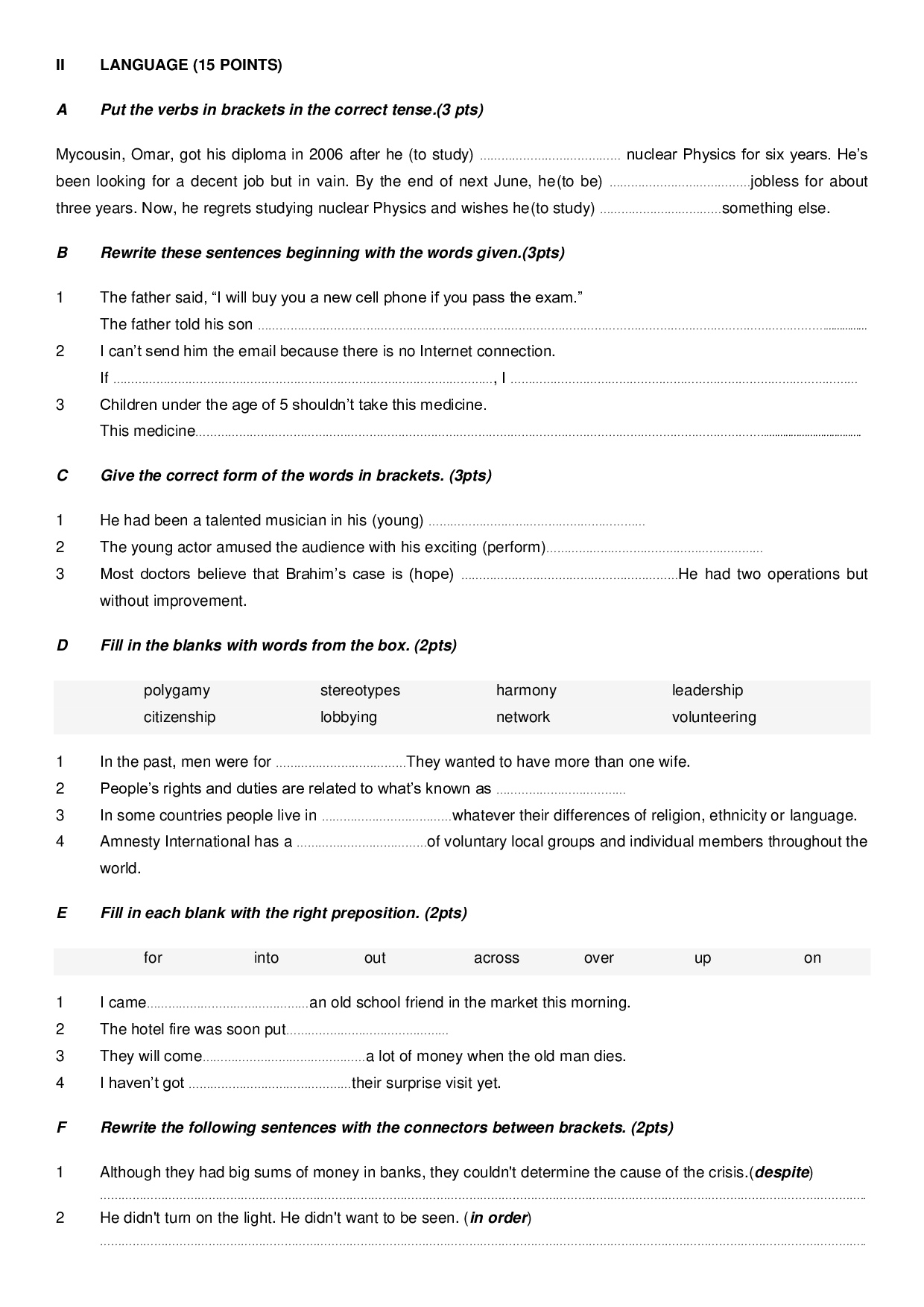Test 2 Model 6 - English 2 Bac Second term - AlloSchool