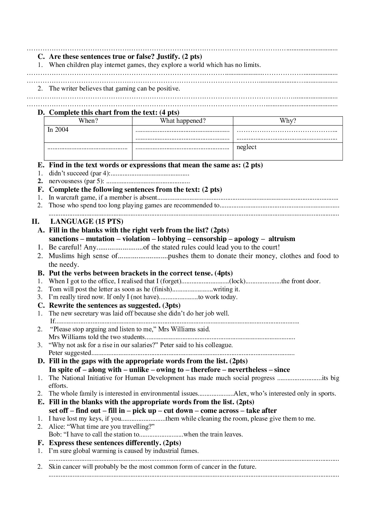 Test 2 Model 7 - English 2 Bac Second term - AlloSchool