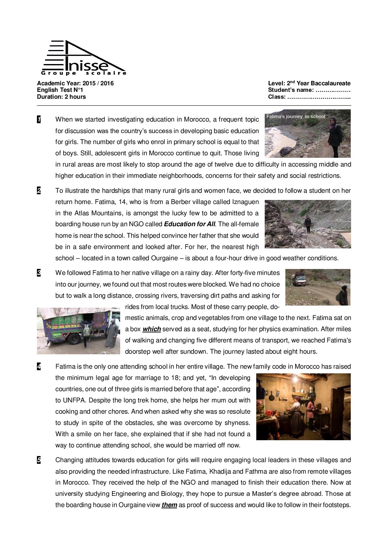 Test 1 Model 4 - English 2 Bac Second term - AlloSchool