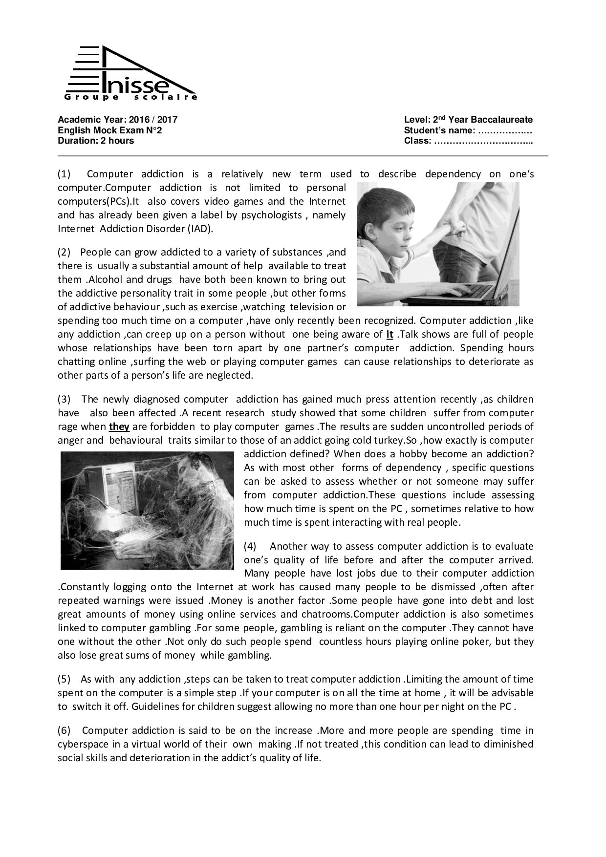 Test 2 Model 3 - English 2 Bac Second term - AlloSchool