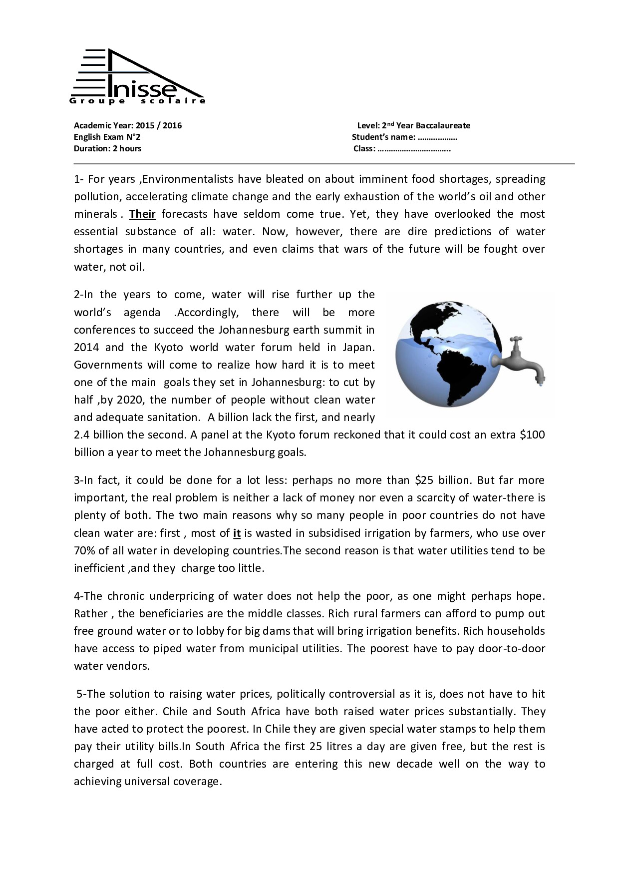 Test 2 Model 4 - English 2 Bac Second term - AlloSchool