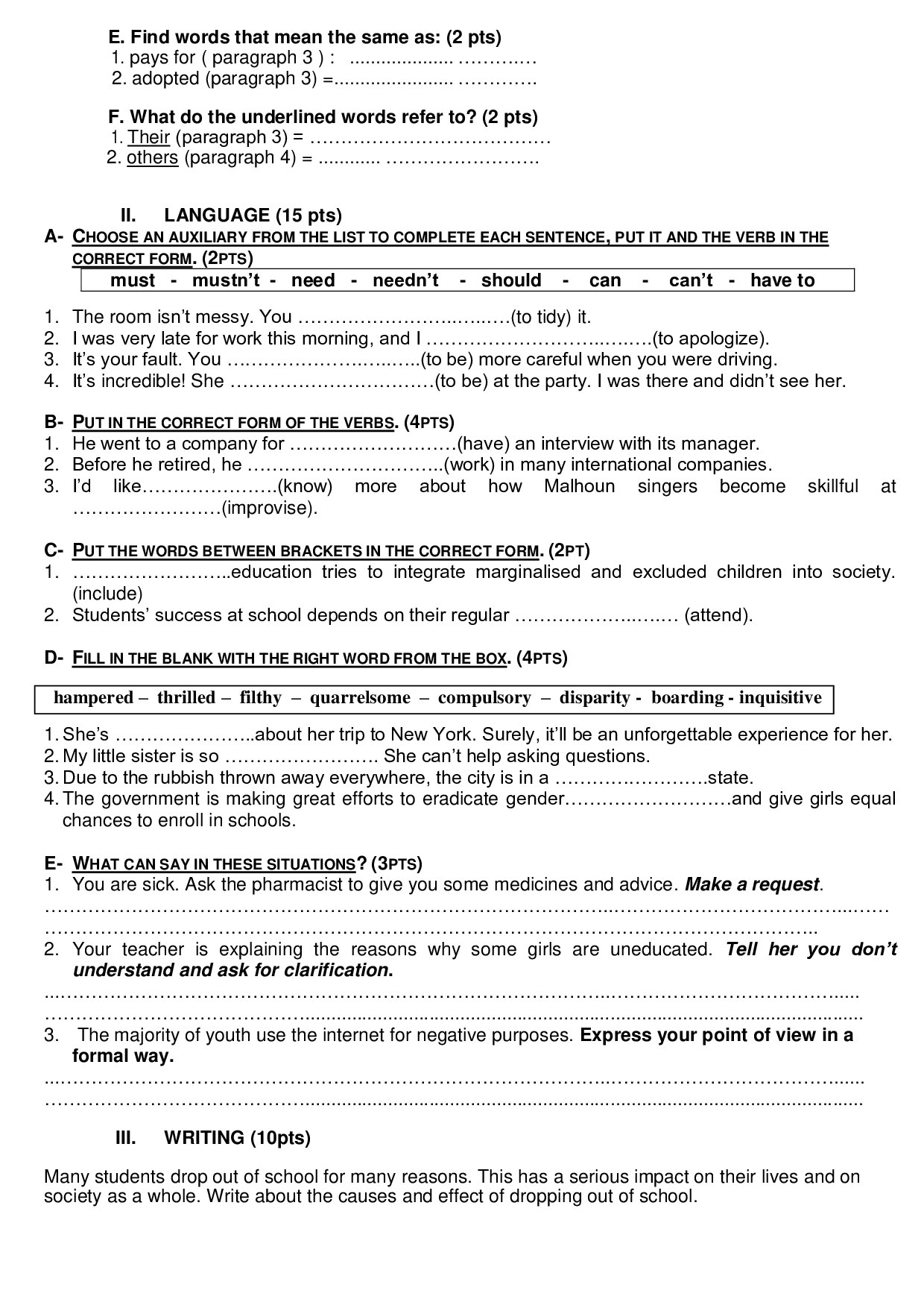 Test 2 Model 10 - English 2 Bac First term - AlloSchool