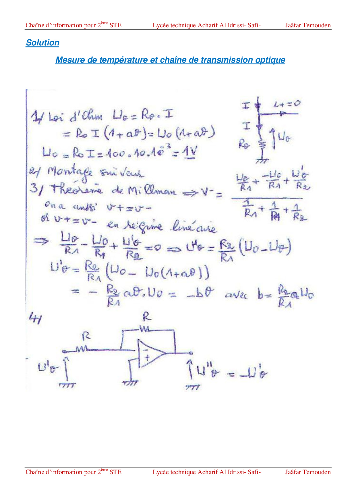 Mesure de température et chaîne de transmission optique - Corrigé - AlloSchool