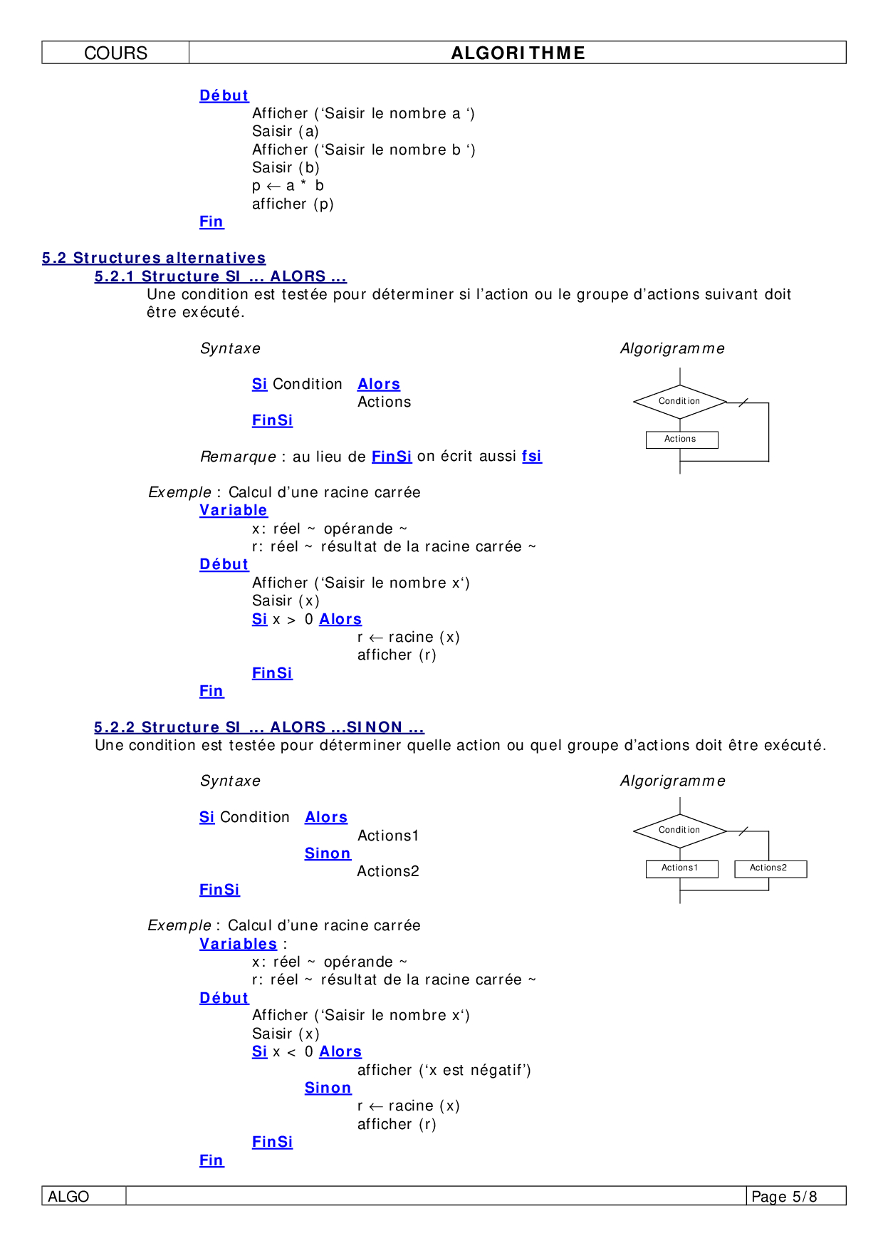 Cours d'algorithme - AlloSchool