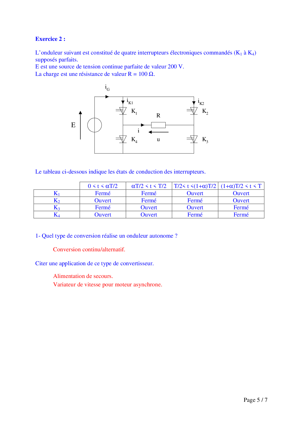 Onduleur - Exercices corrigés - AlloSchool