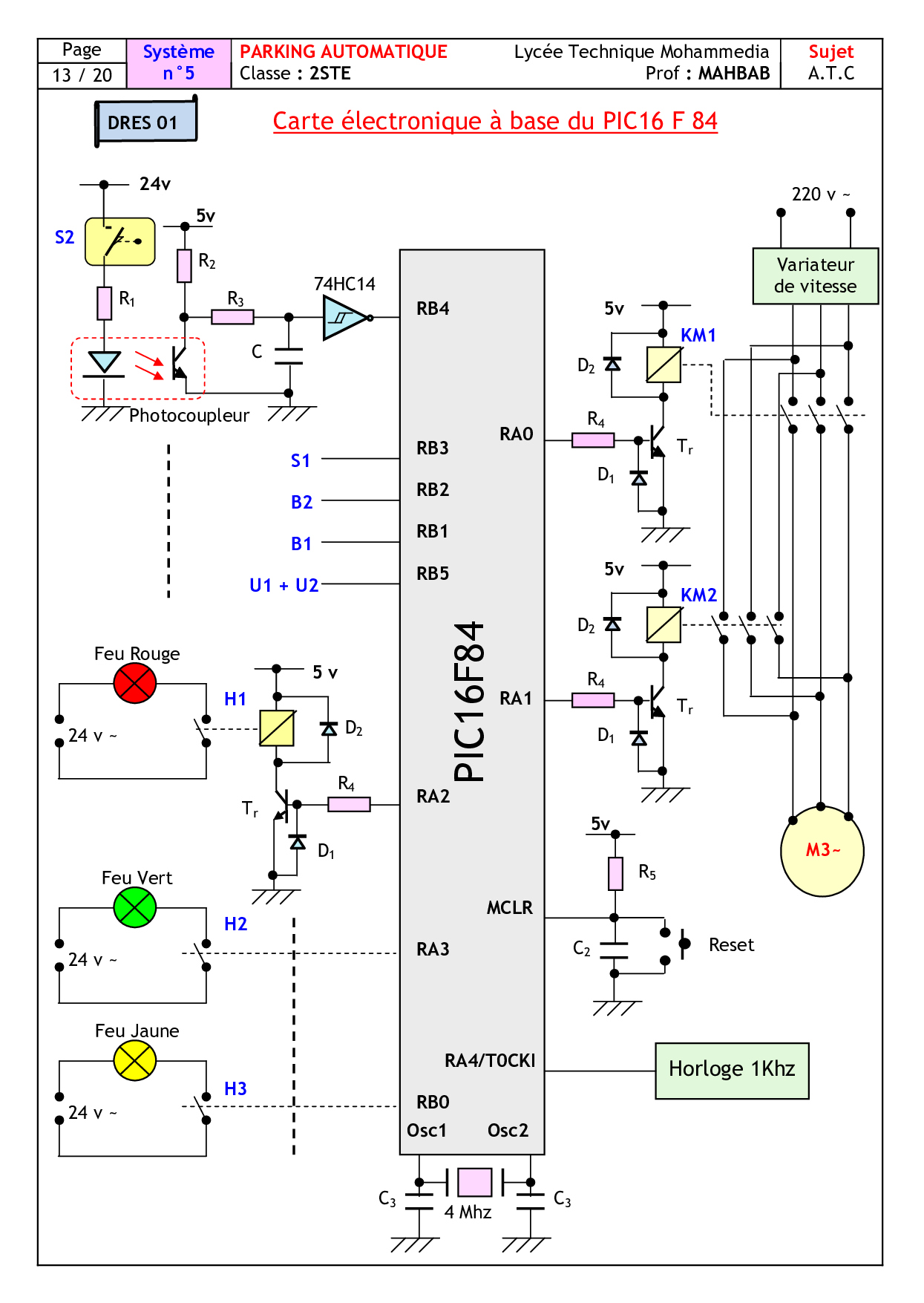5- Parking Automatique - Grafcet, EEPROM du 16F84, Interruptions du 16F84, Programmation du P.L ...