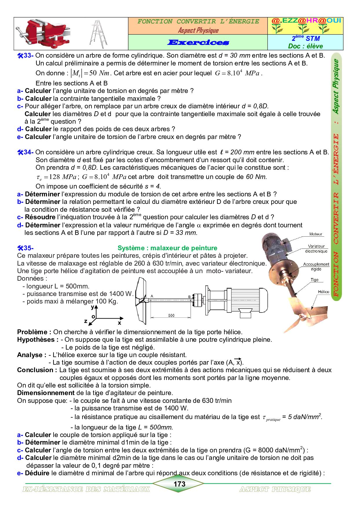 RDM (Torsion) - Exercices - AlloSchool