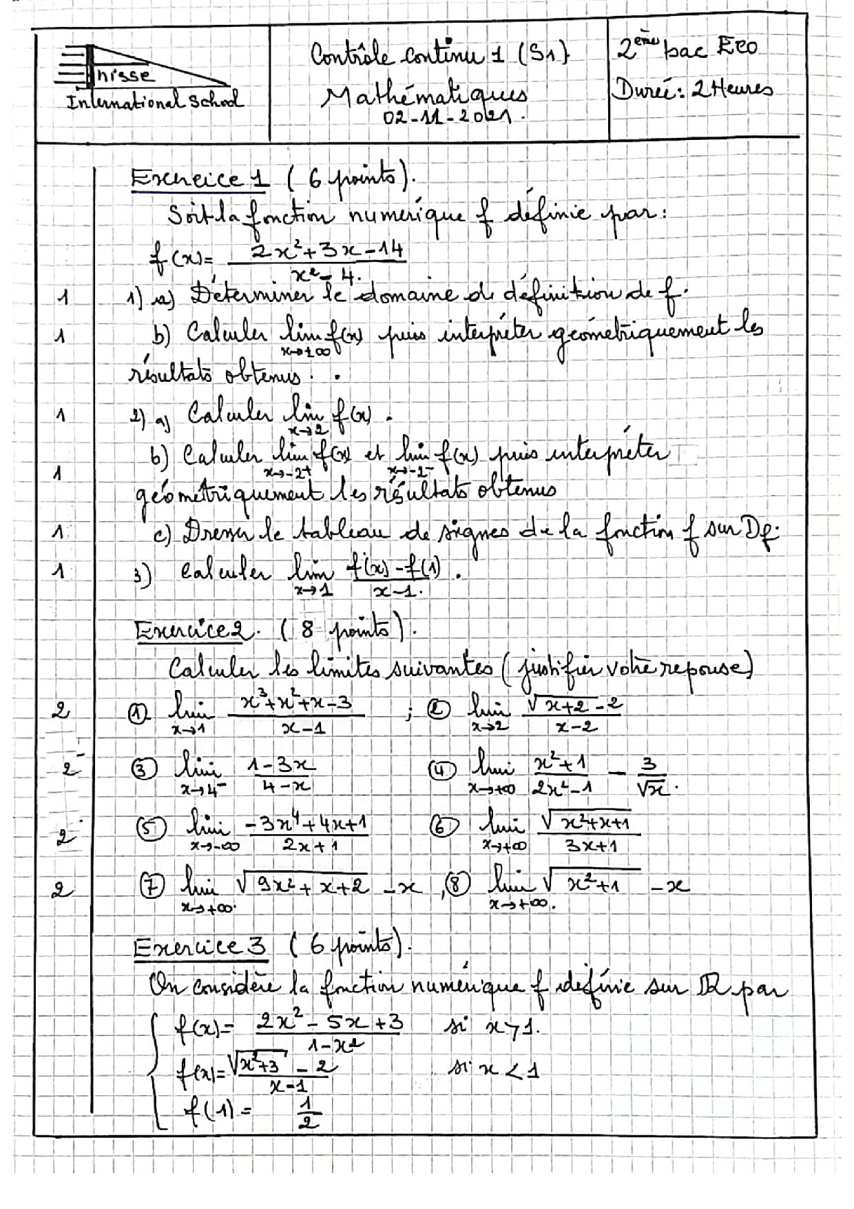 Devoir 1 Modèle 15 - Mathématiques 2 Bac Eco-SGC Semestre 1 - AlloSchool