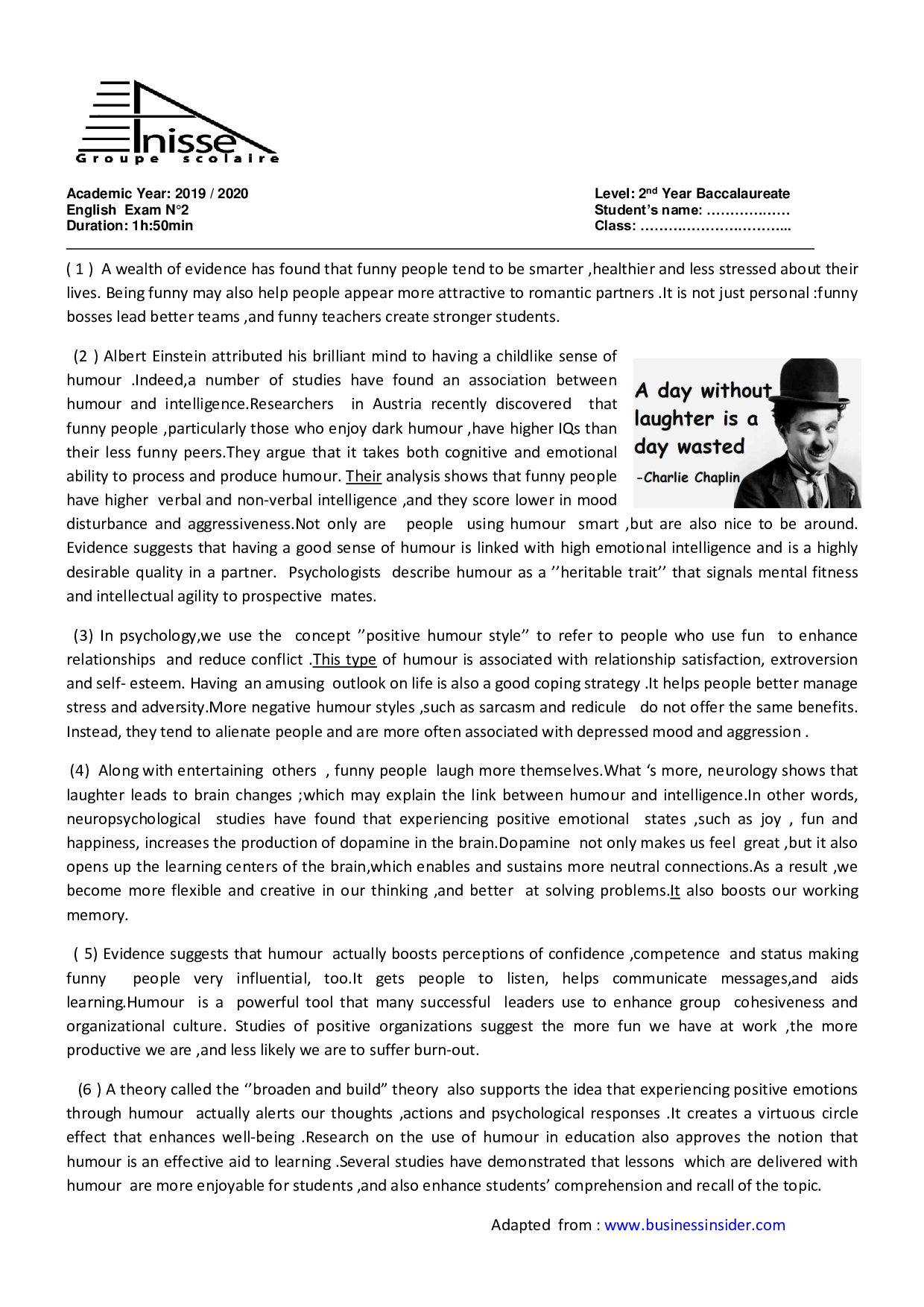 Test 2 Model 1 - English 2 Bac First term - AlloSchool