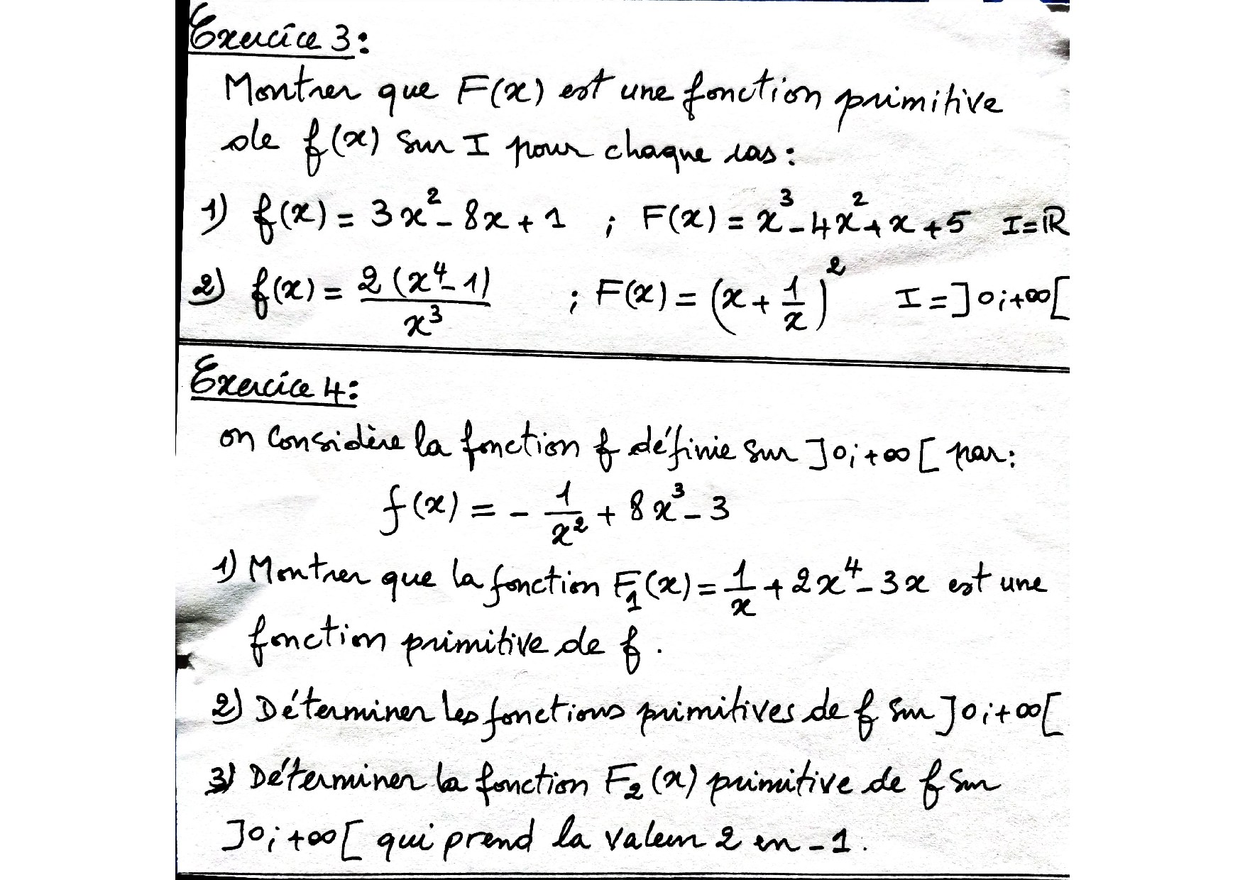 Fonctions primitives - Série d'exercices 3 - AlloSchool