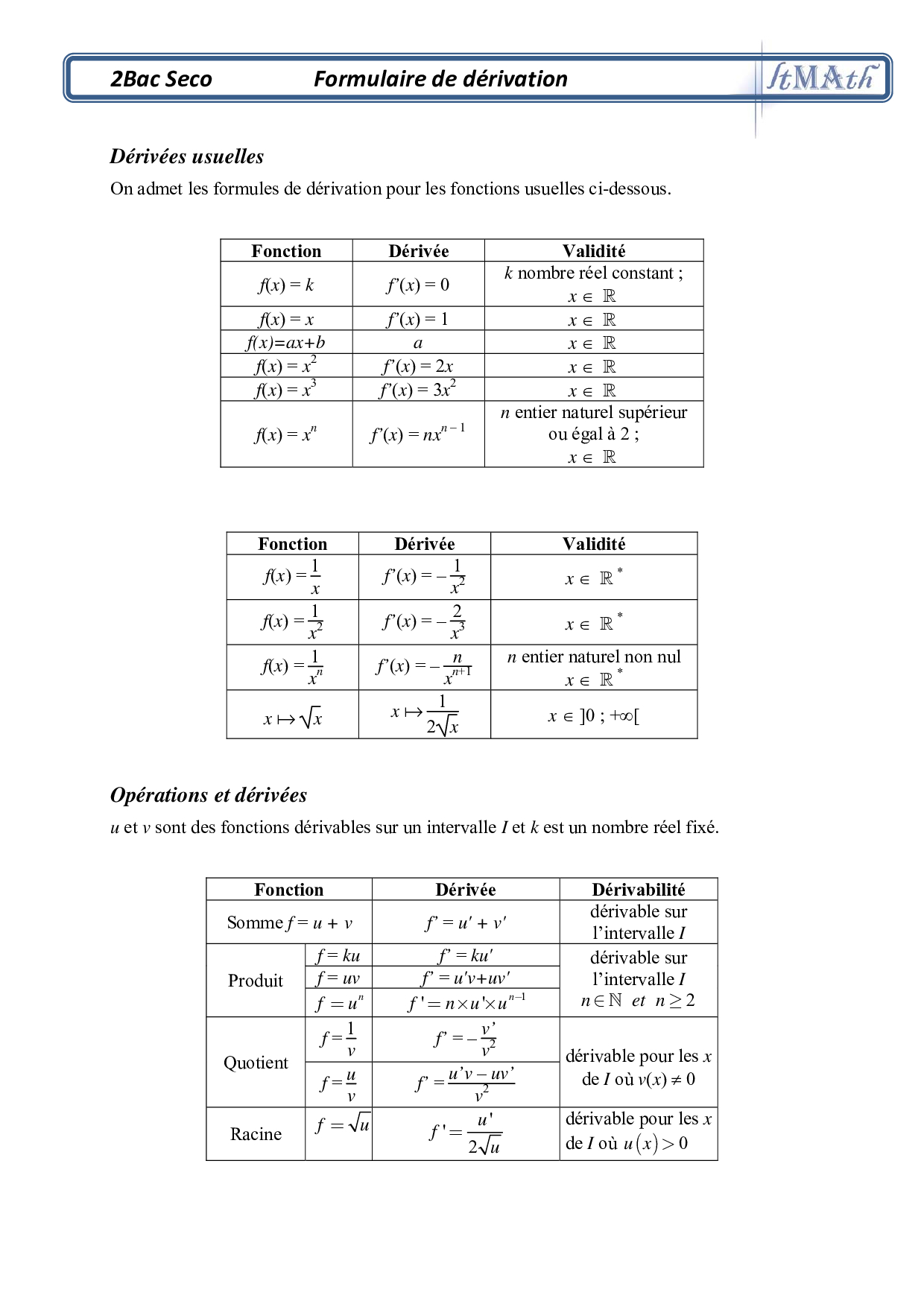 Formulaire de dérivation - AlloSchool