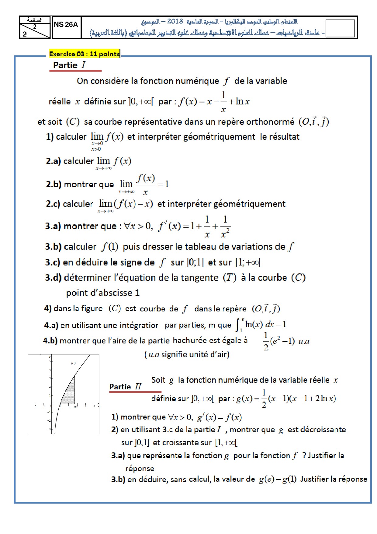 Examen National Maths 2Bac Eco-SGC 2018 Normale - Sujet (Fr) - AlloSchool