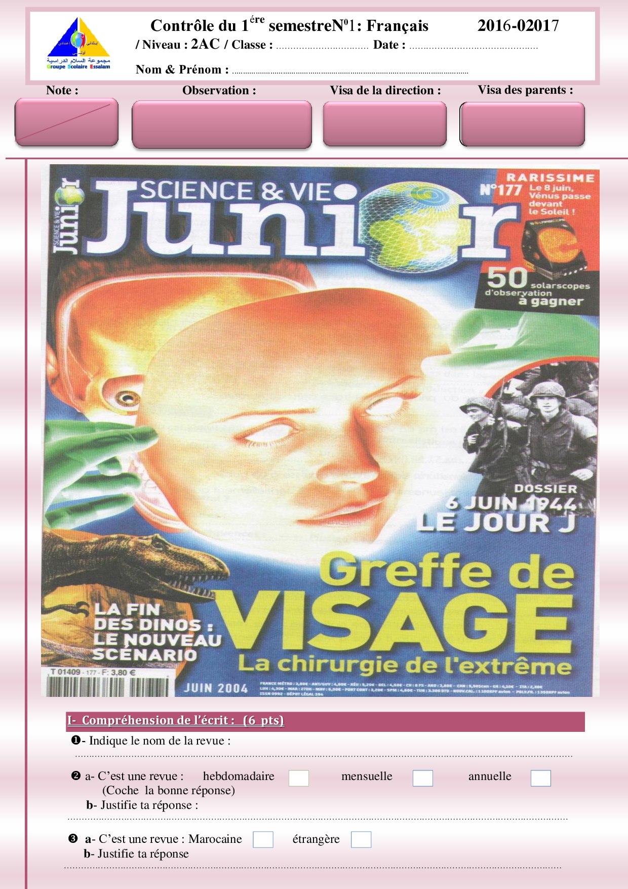 Devoir 1 Modèle 8 - Français 2AC Semestre 1 - AlloSchool