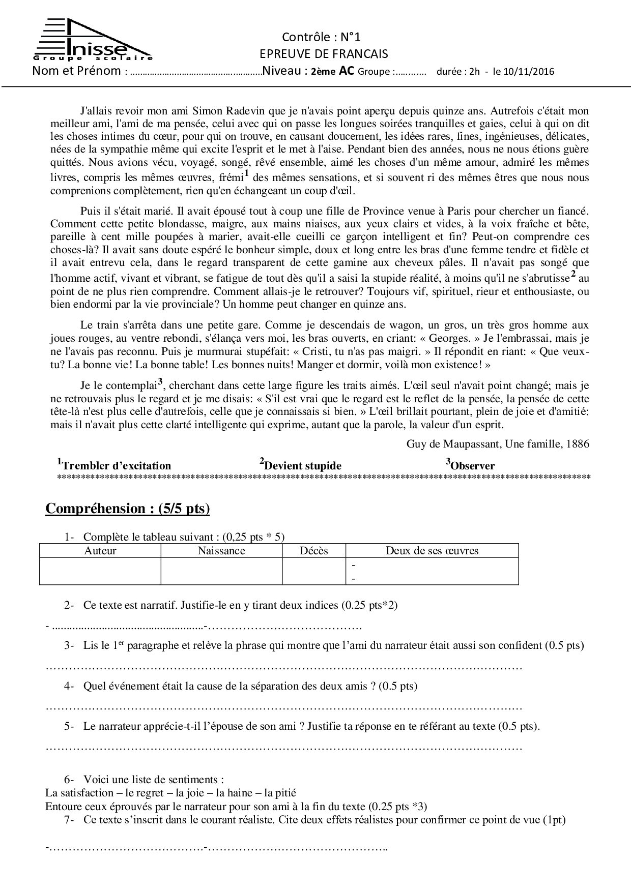 Devoir 1 Modèle 9 - Français 2AC Semestre 1 - AlloSchool