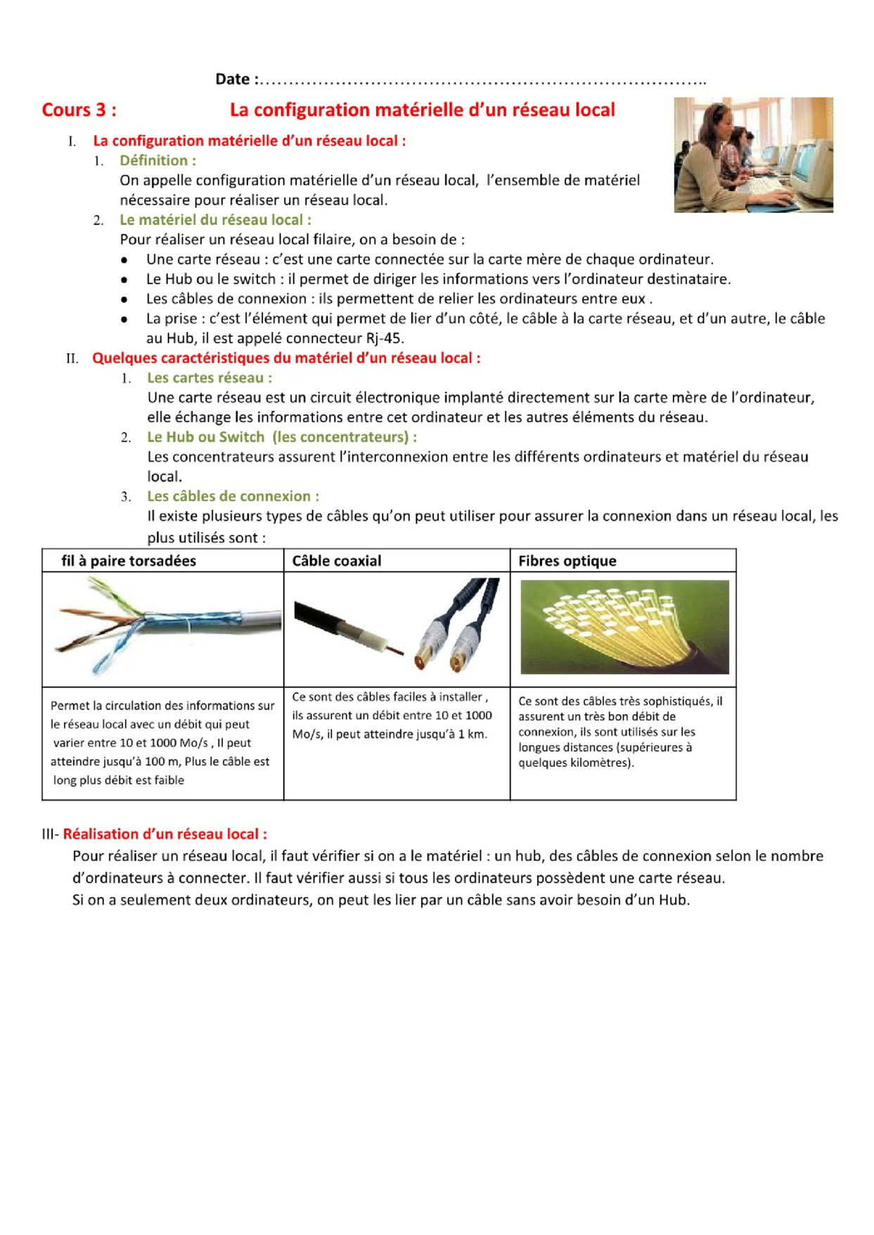 3-La configuration matérielle d'un réseau local - AlloSchool