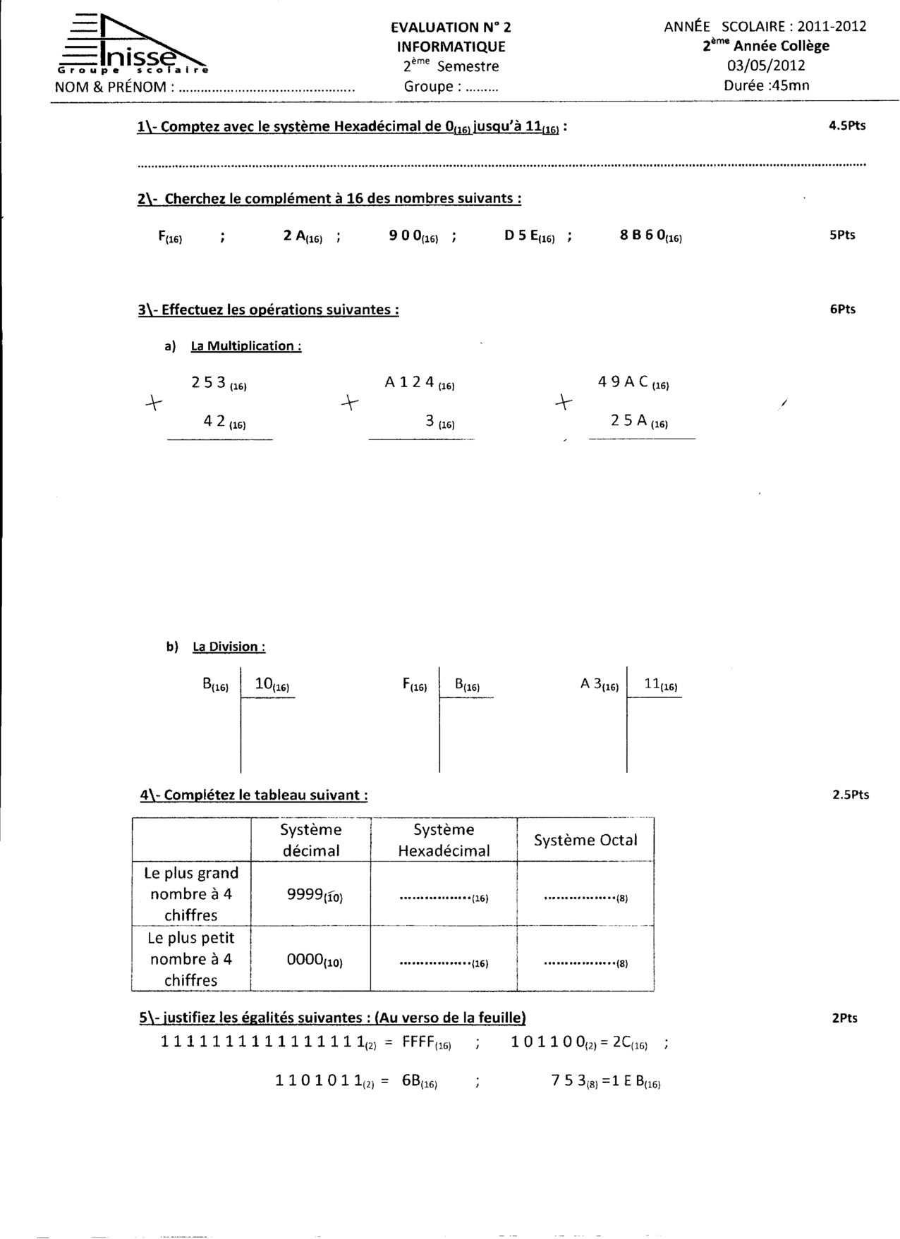 Devoir 2 Modèle 2 - Informatique 2AC Semestre 2 - AlloSchool