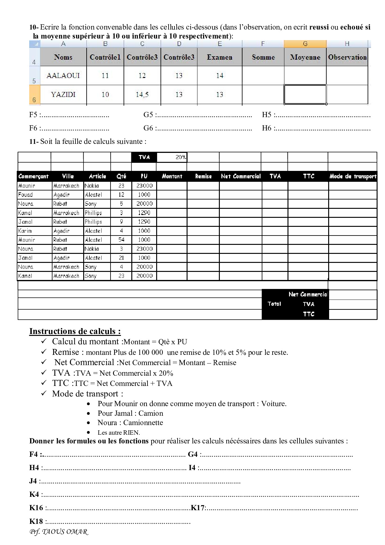 Devoir 1 Modèle 7 - Informatique Tronc commun Semestre 2 - AlloSchool