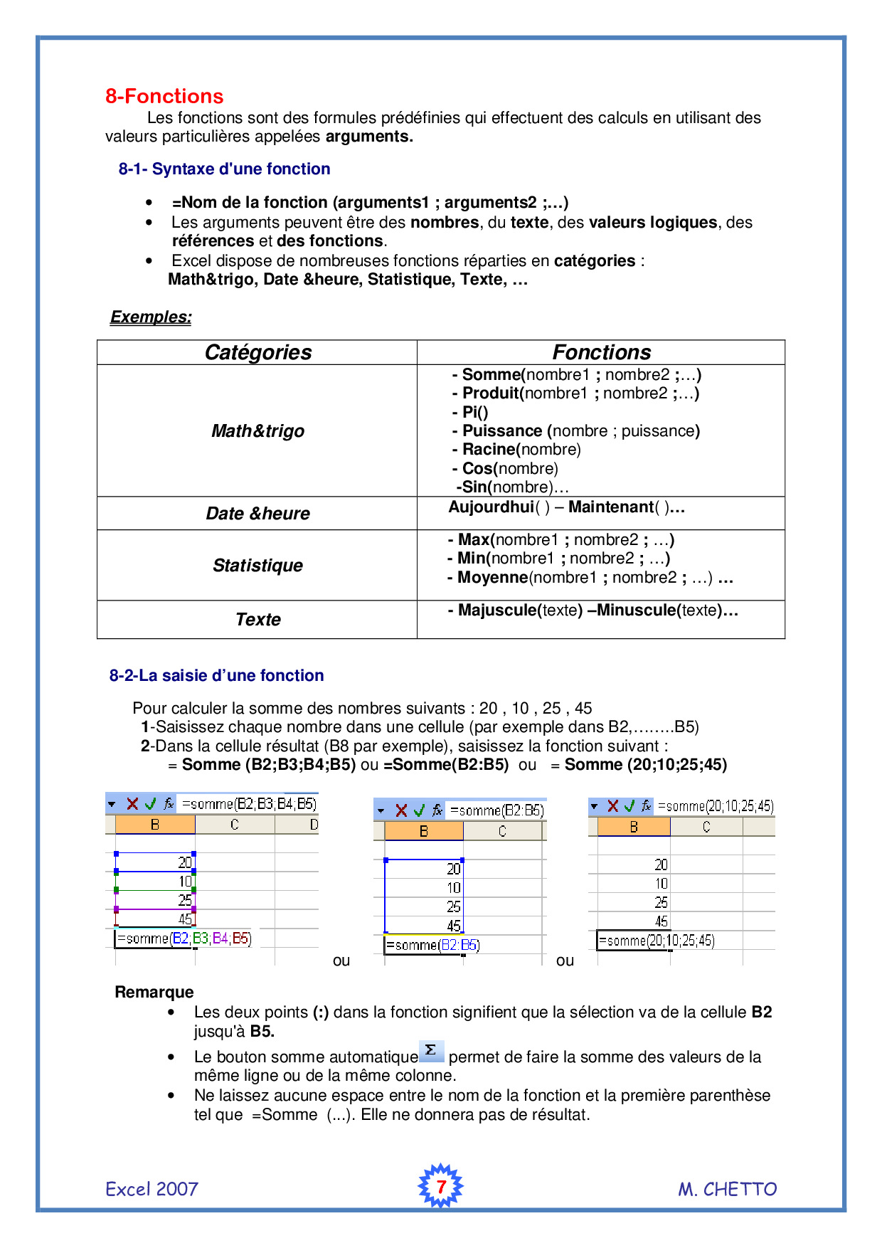 Tableur Excel - AlloSchool