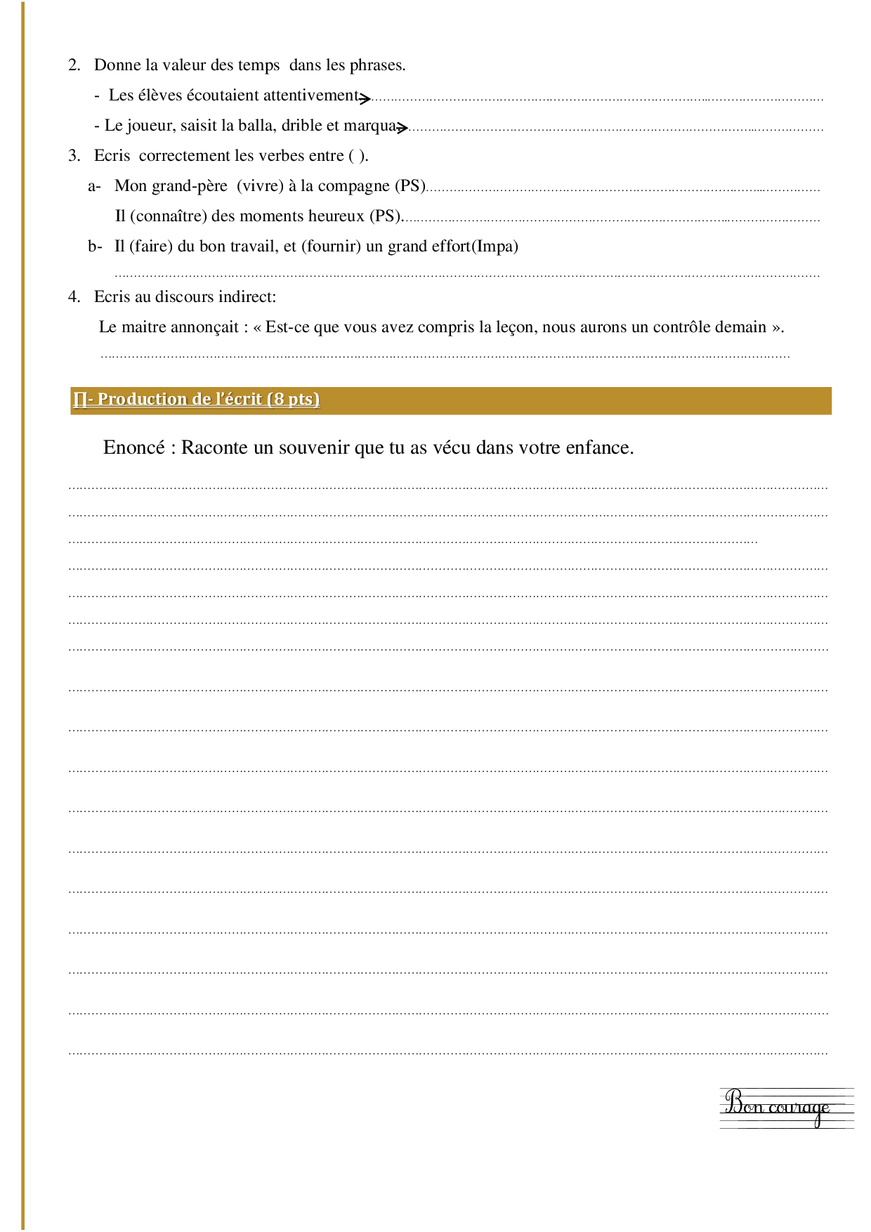 Devoir 2 Modèle 4 - Français 3AC Semestre 1 - AlloSchool