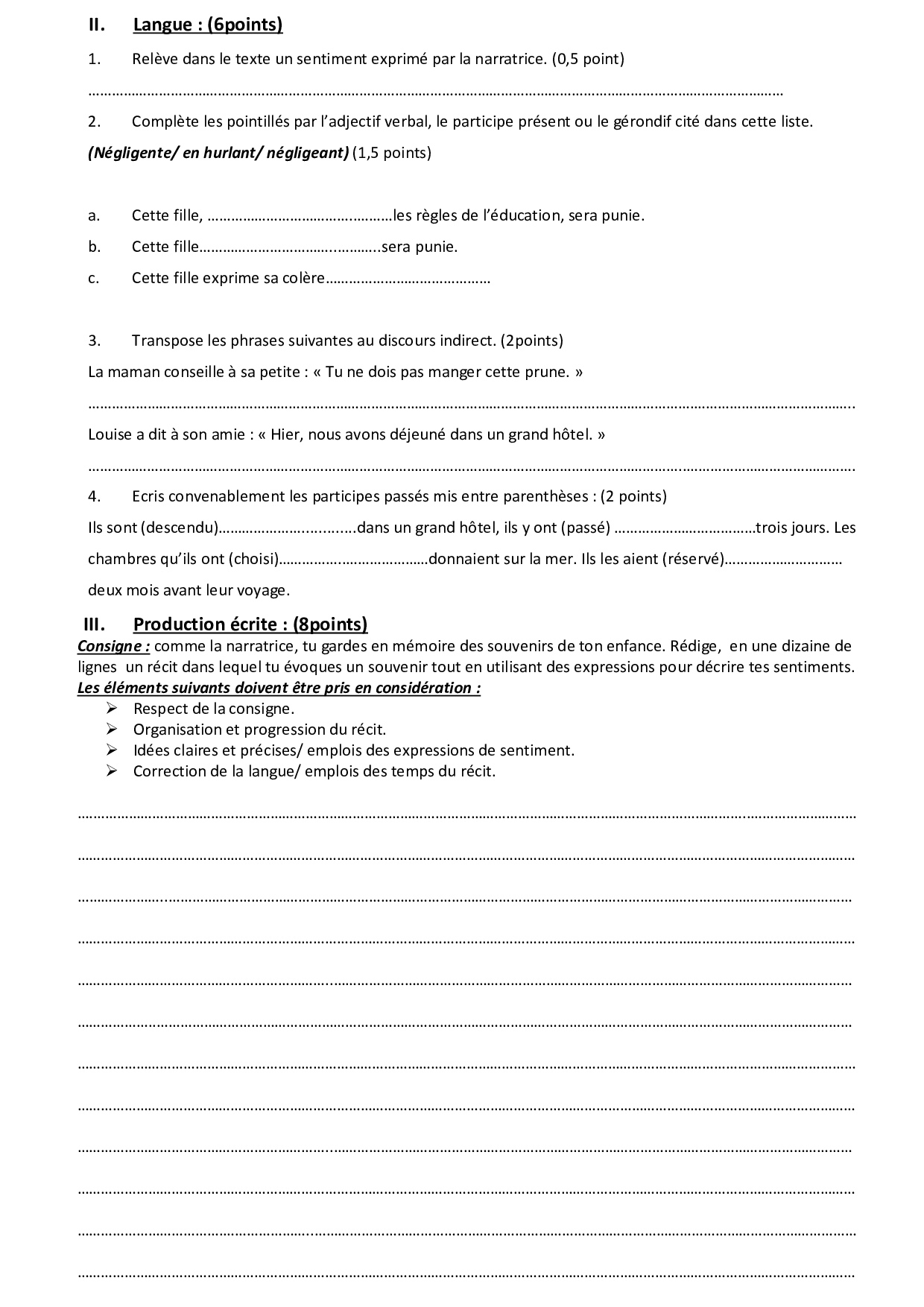 Devoir 2 Modèle 8 - Français 3AC Semestre 1 - AlloSchool