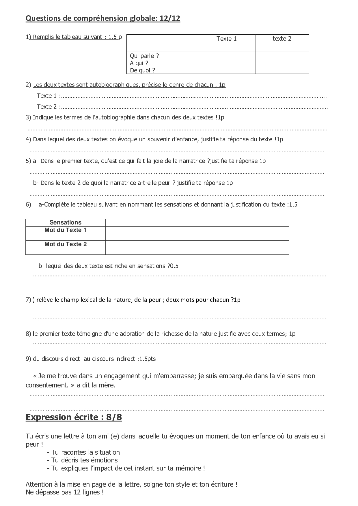 Devoir 2 Modèle 11 - Français 3AC Semestre 1 - AlloSchool