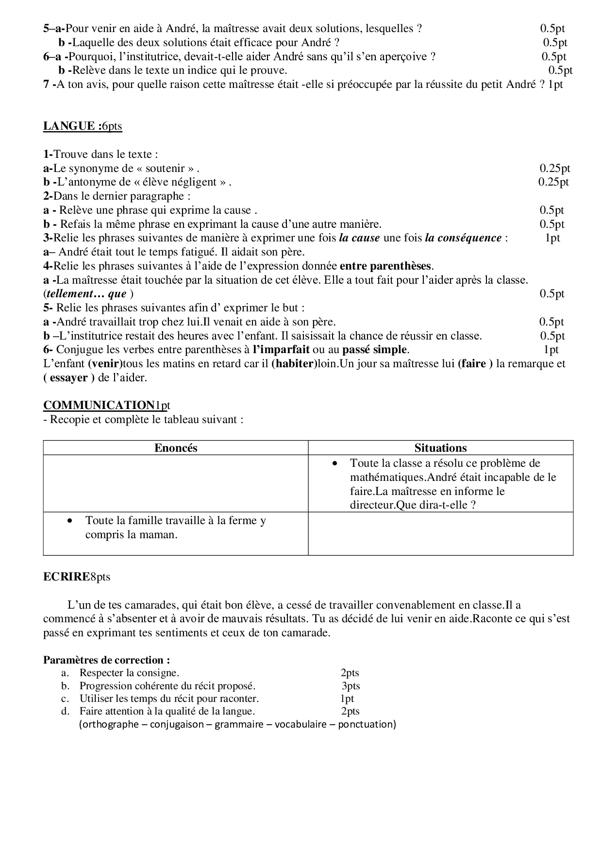 Devoir 1 Modèle 4 - Français 3AC Semestre 2 - AlloSchool