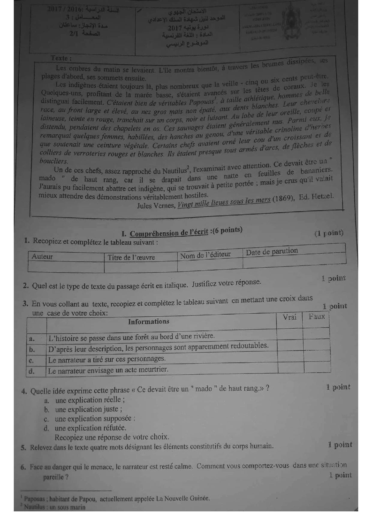 Examen régional 3AC en Français - Rabat-Salé-Kénitra 2017 - Sujet ...