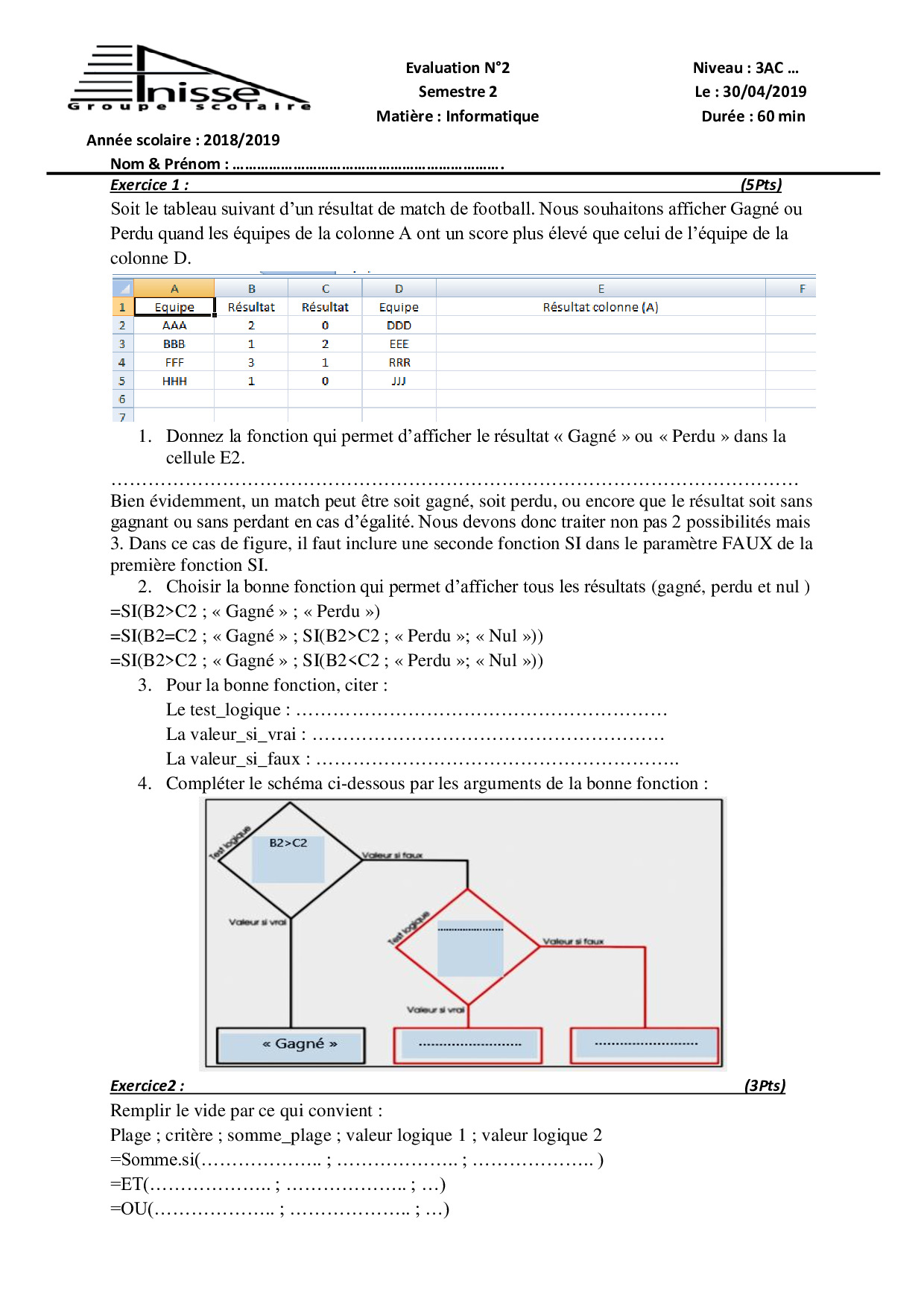 Devoir 2 Modèle 1 - Informatique 3AC Semestre 2 - AlloSchool