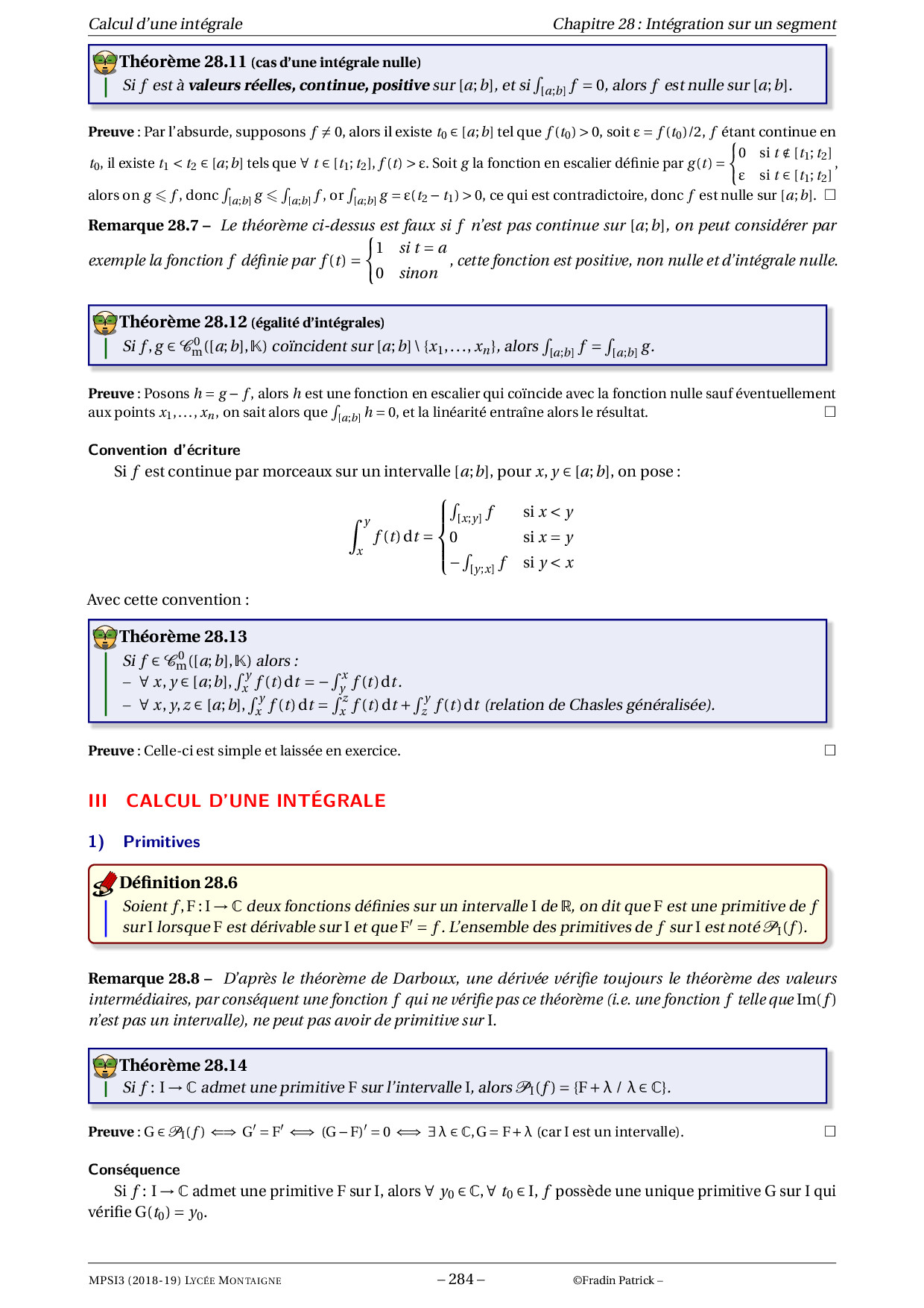 Intégration sur un segment - Cours - AlloSchool