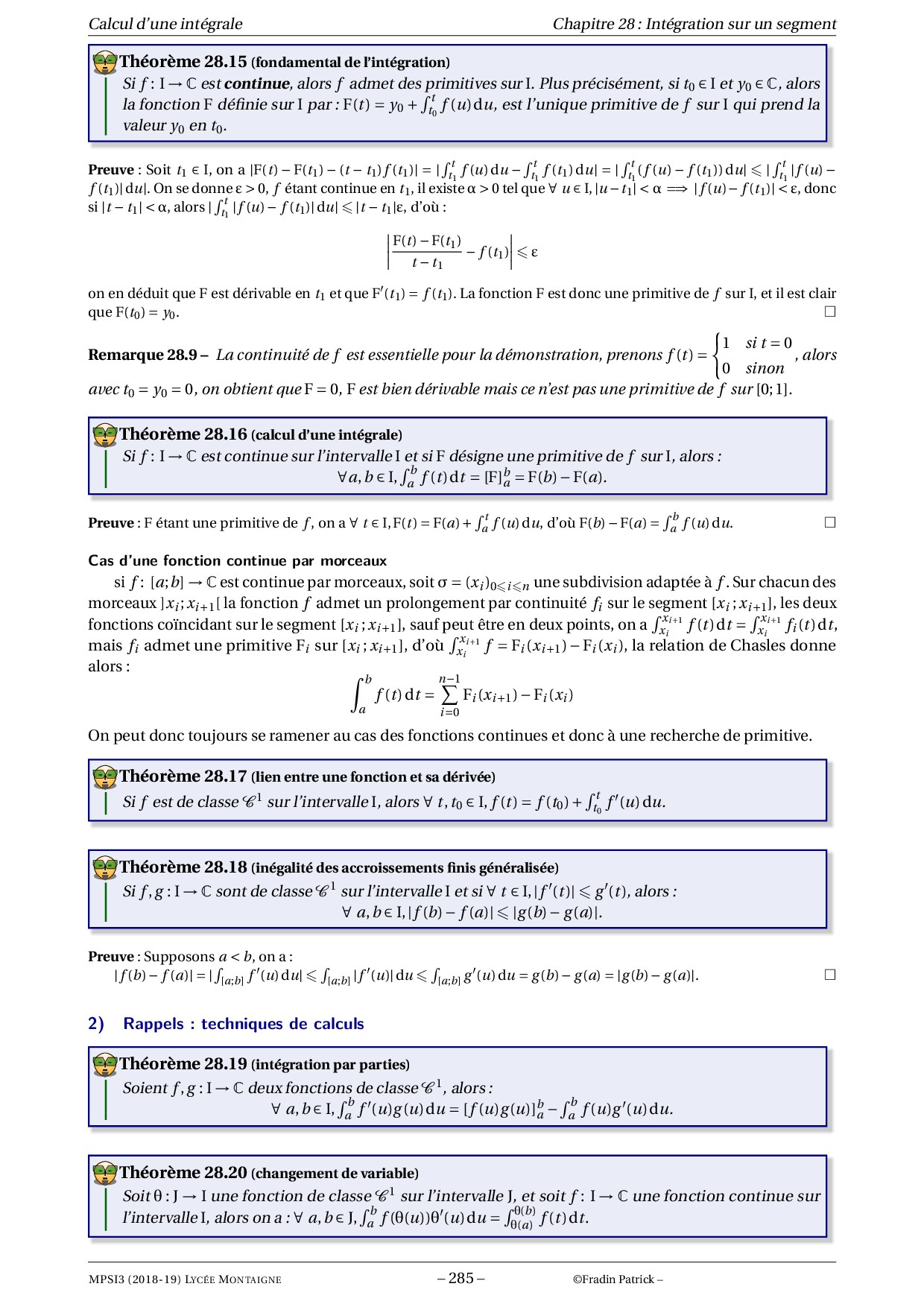 Intégration sur un segment - Cours - AlloSchool