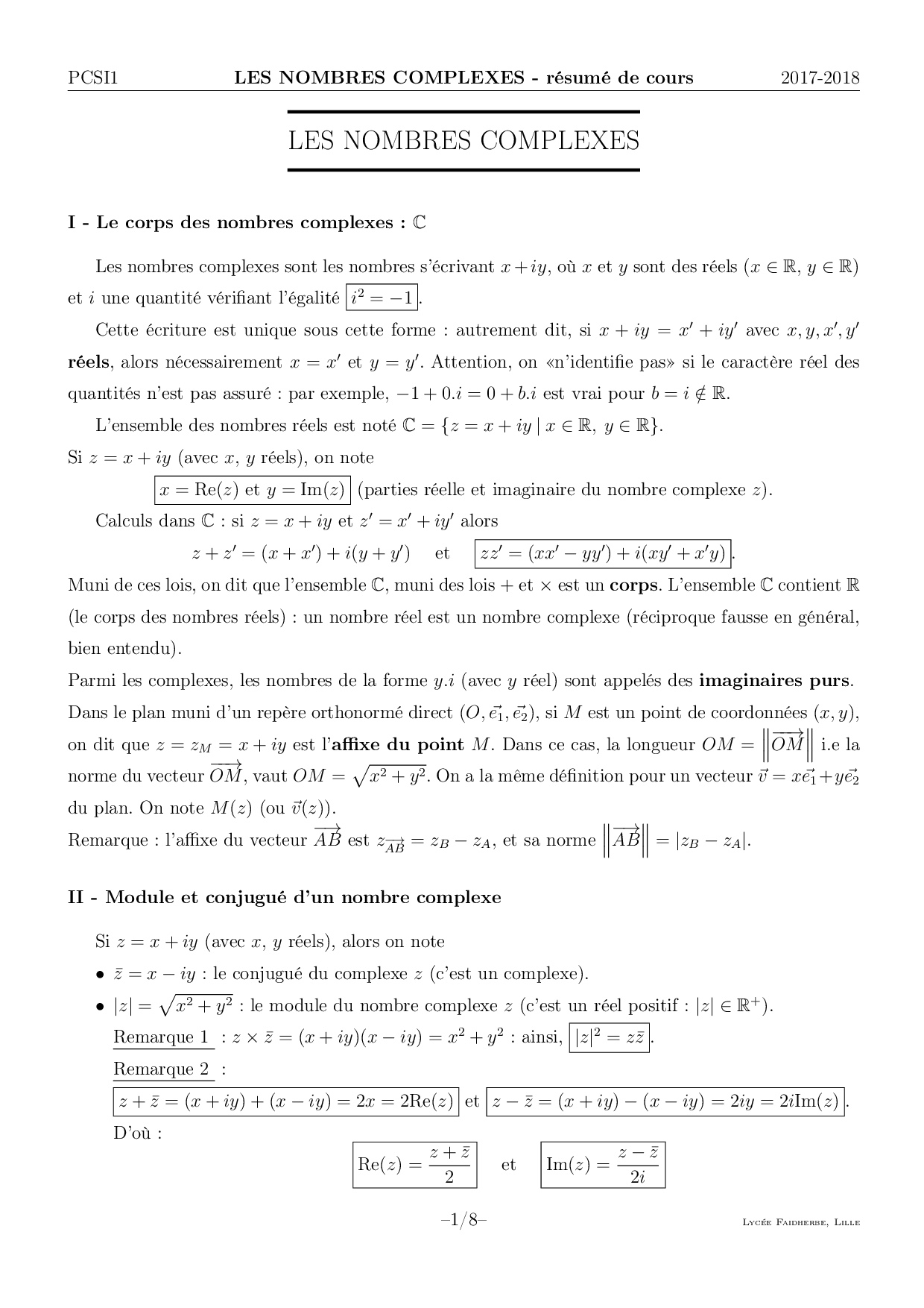 Nombres complexes : Cours - AlloSchool