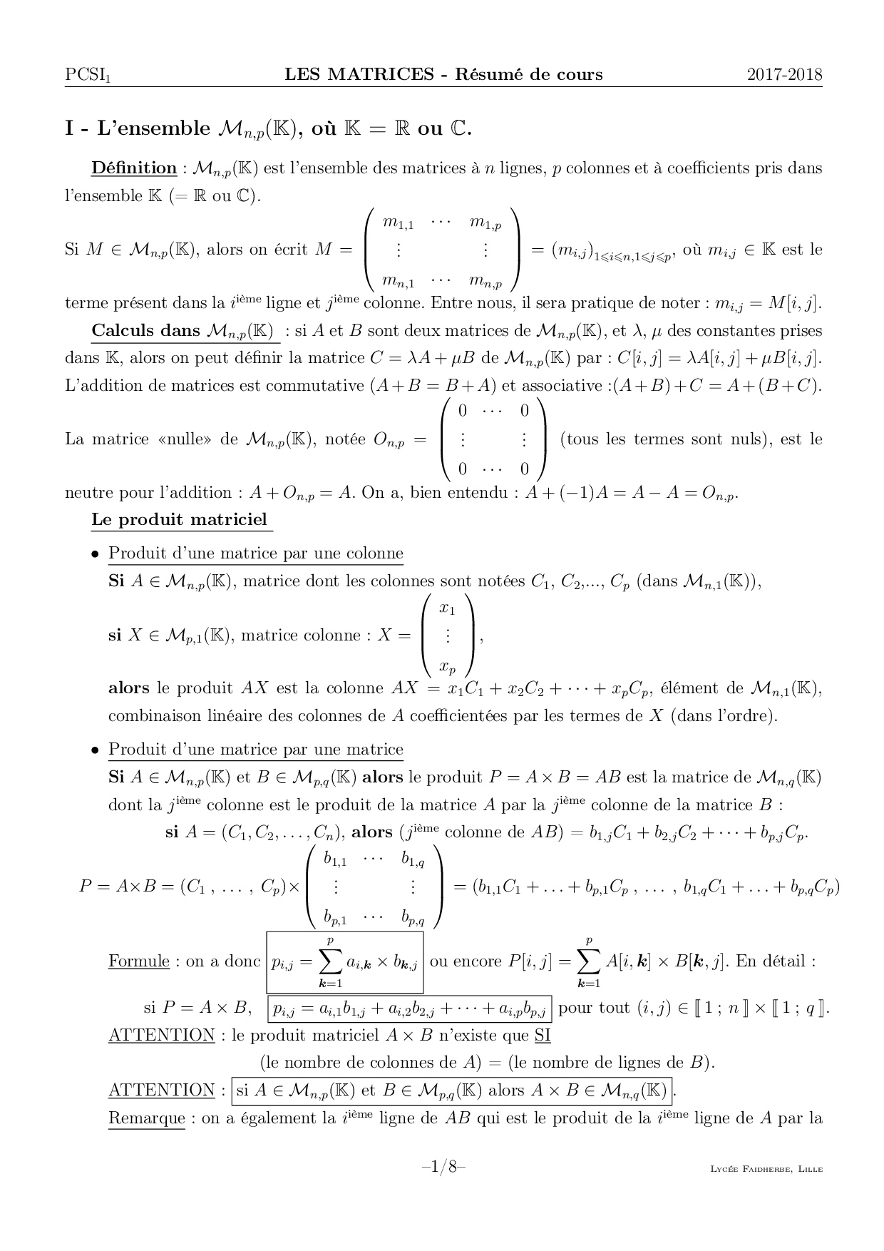 Les matrices : Cours - AlloSchool