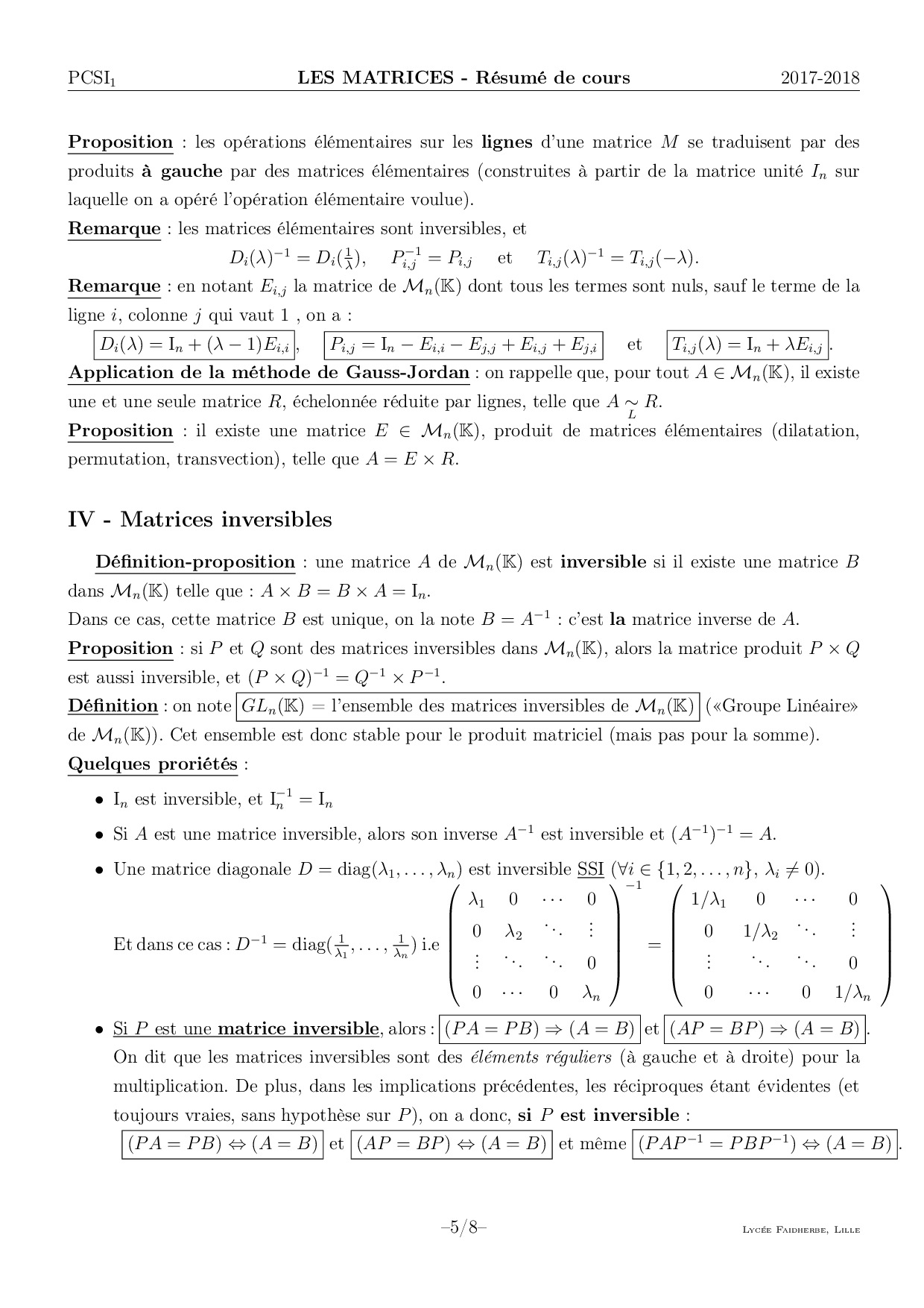 Les matrices : Cours - AlloSchool