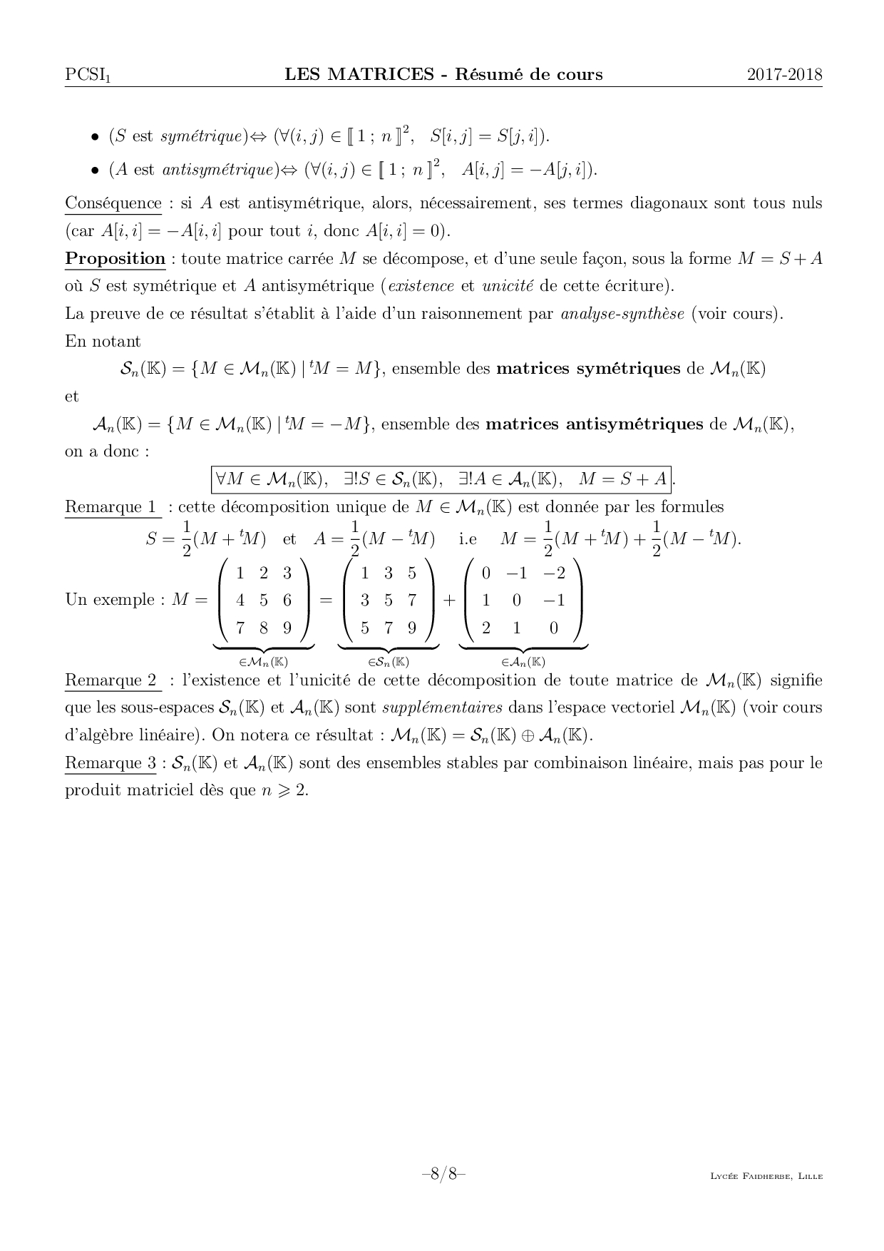 Les matrices : Cours - AlloSchool