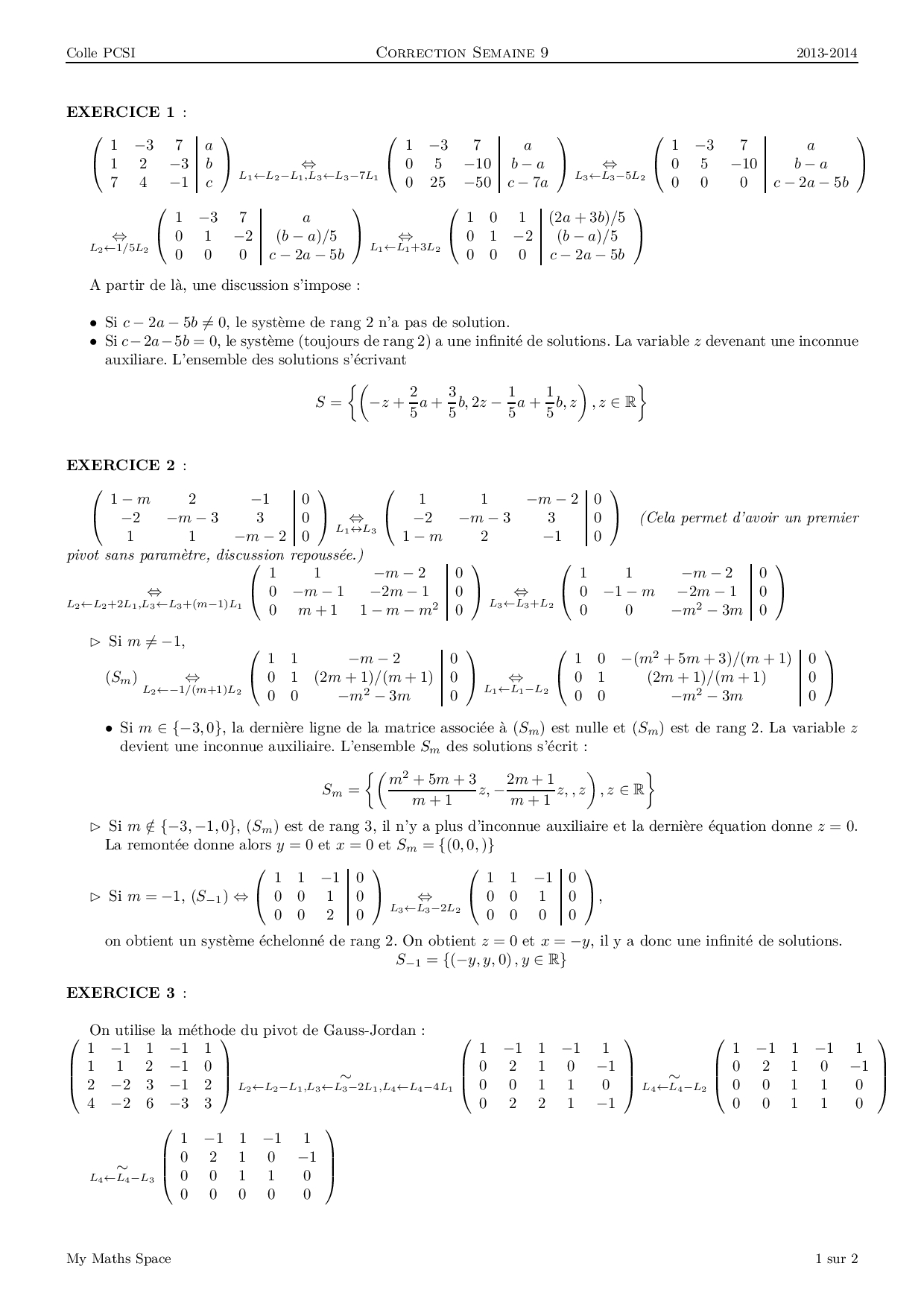 Systèmes linéaires : Corrigés - AlloSchool