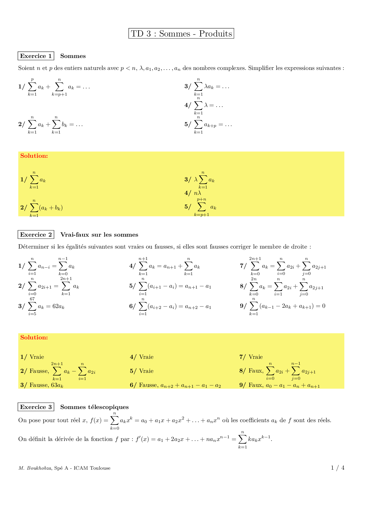 Sommes - Produits : Corrigés - AlloSchool