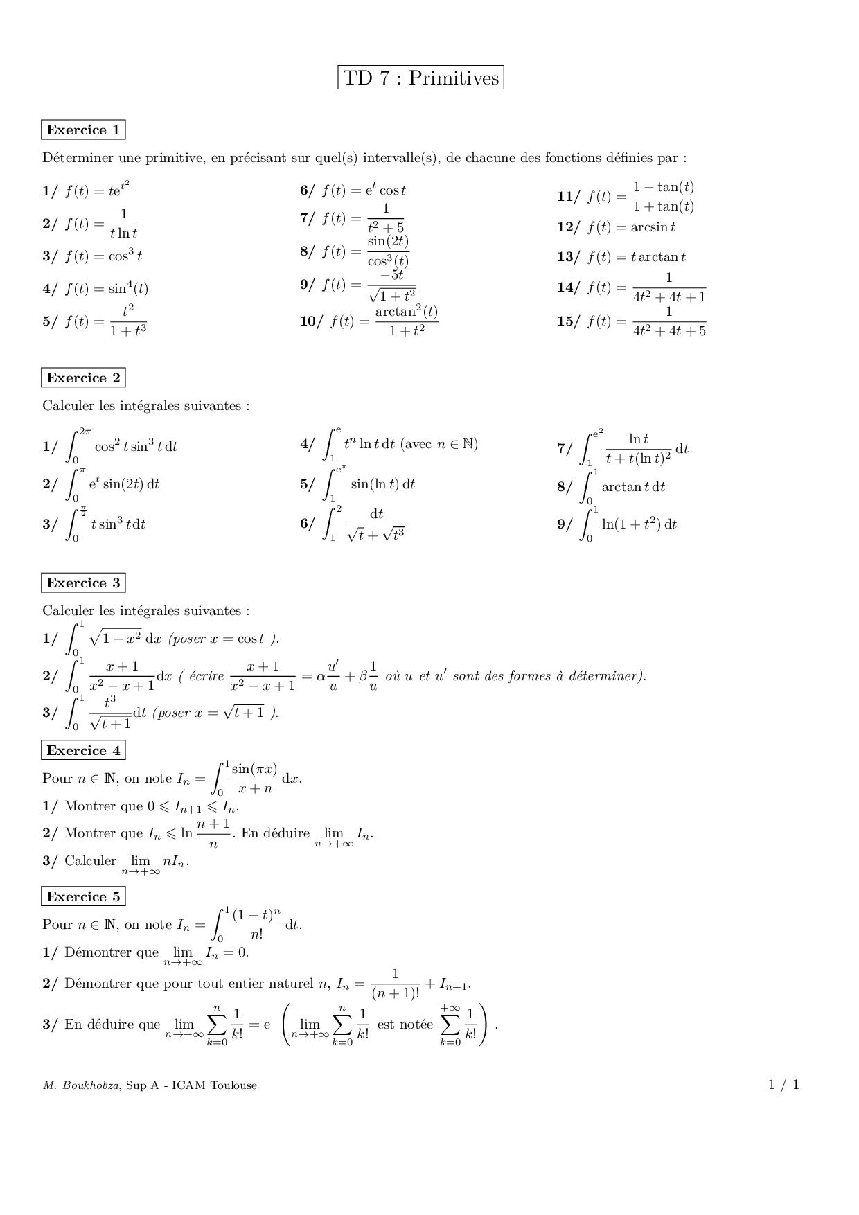 Primitives : Exercices - AlloSchool