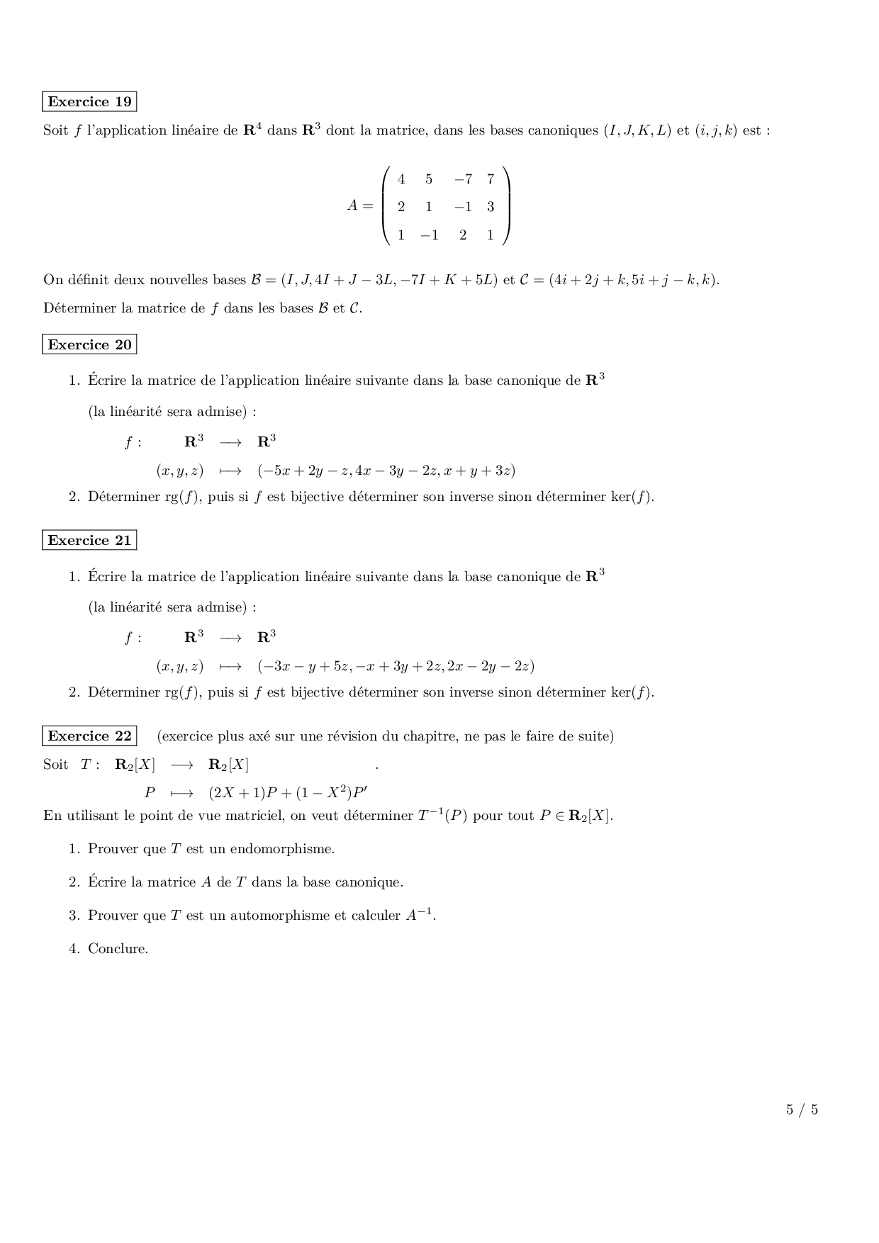 Applications linéaires - Matrices : Exercices - AlloSchool
