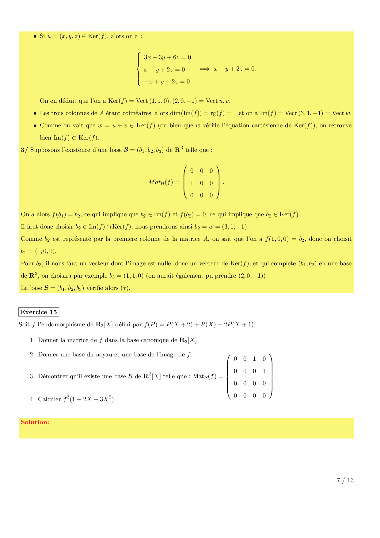 Applications linéaires - Matrices : Corrigés - AlloSchool