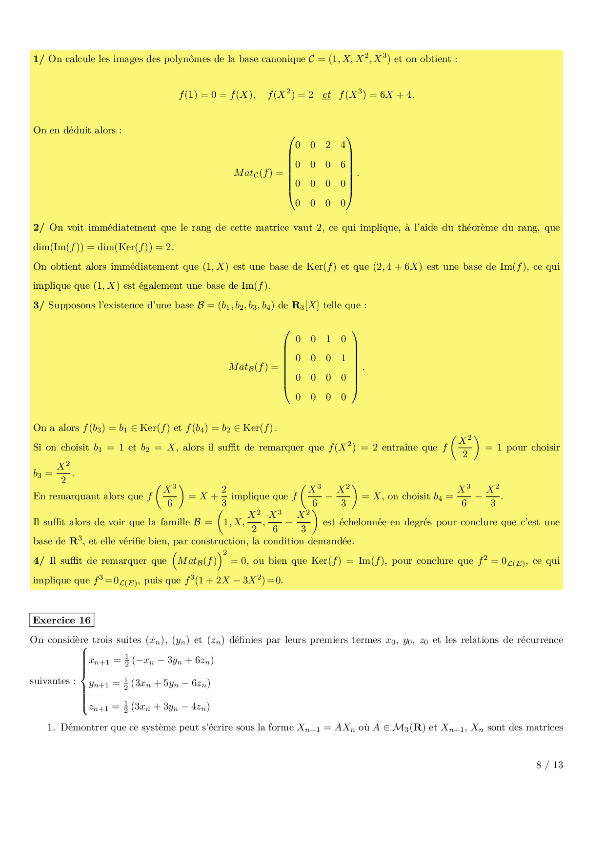 Applications linéaires - Matrices : Corrigés - AlloSchool