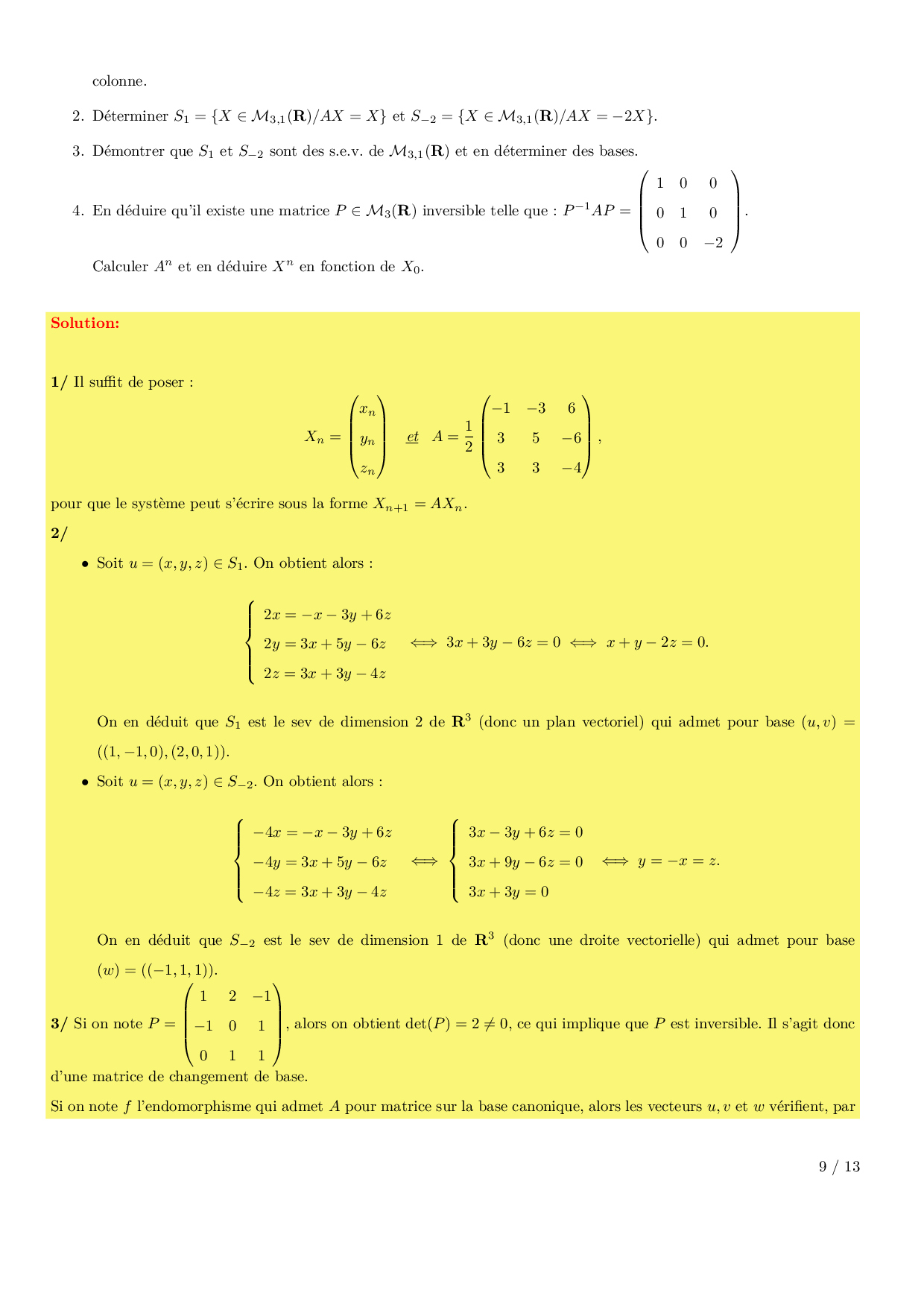 Applications linéaires - Matrices : Corrigés - AlloSchool