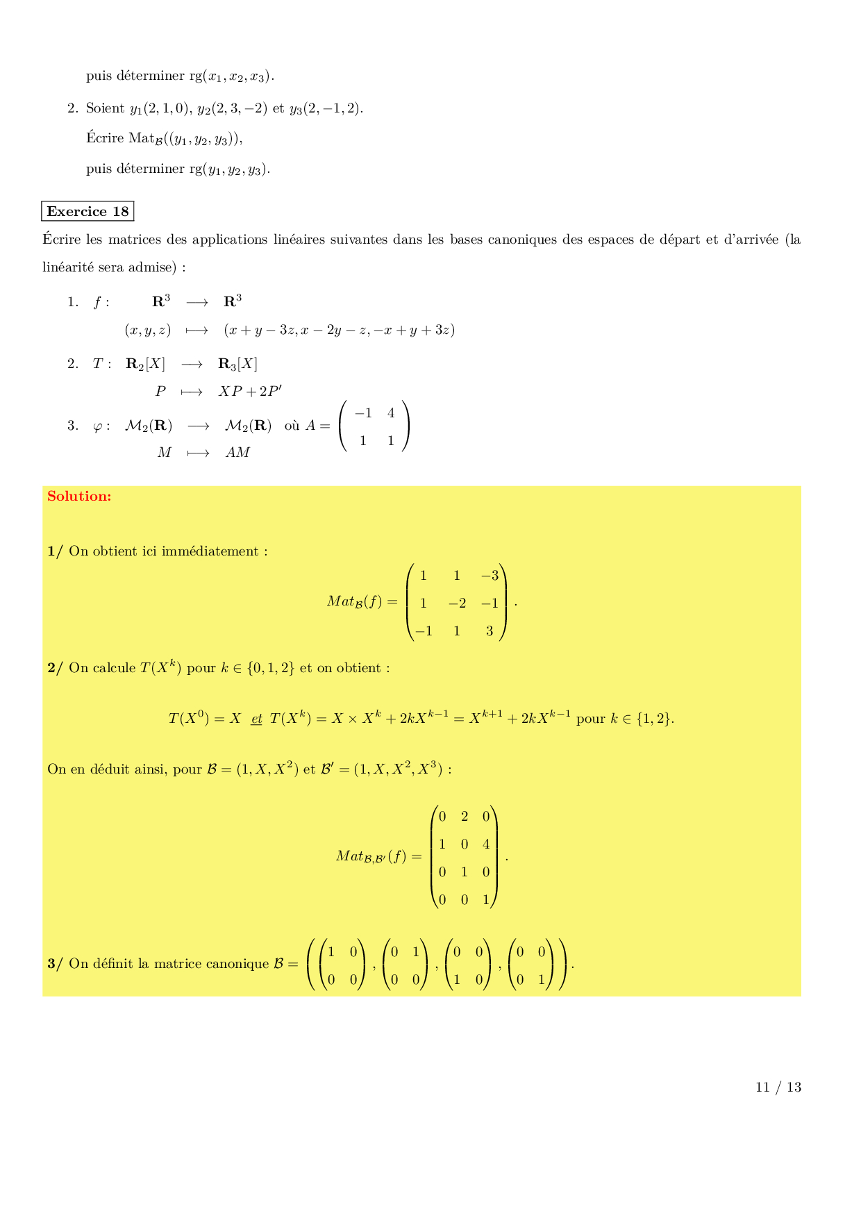 Applications linéaires - Matrices : Corrigés - AlloSchool