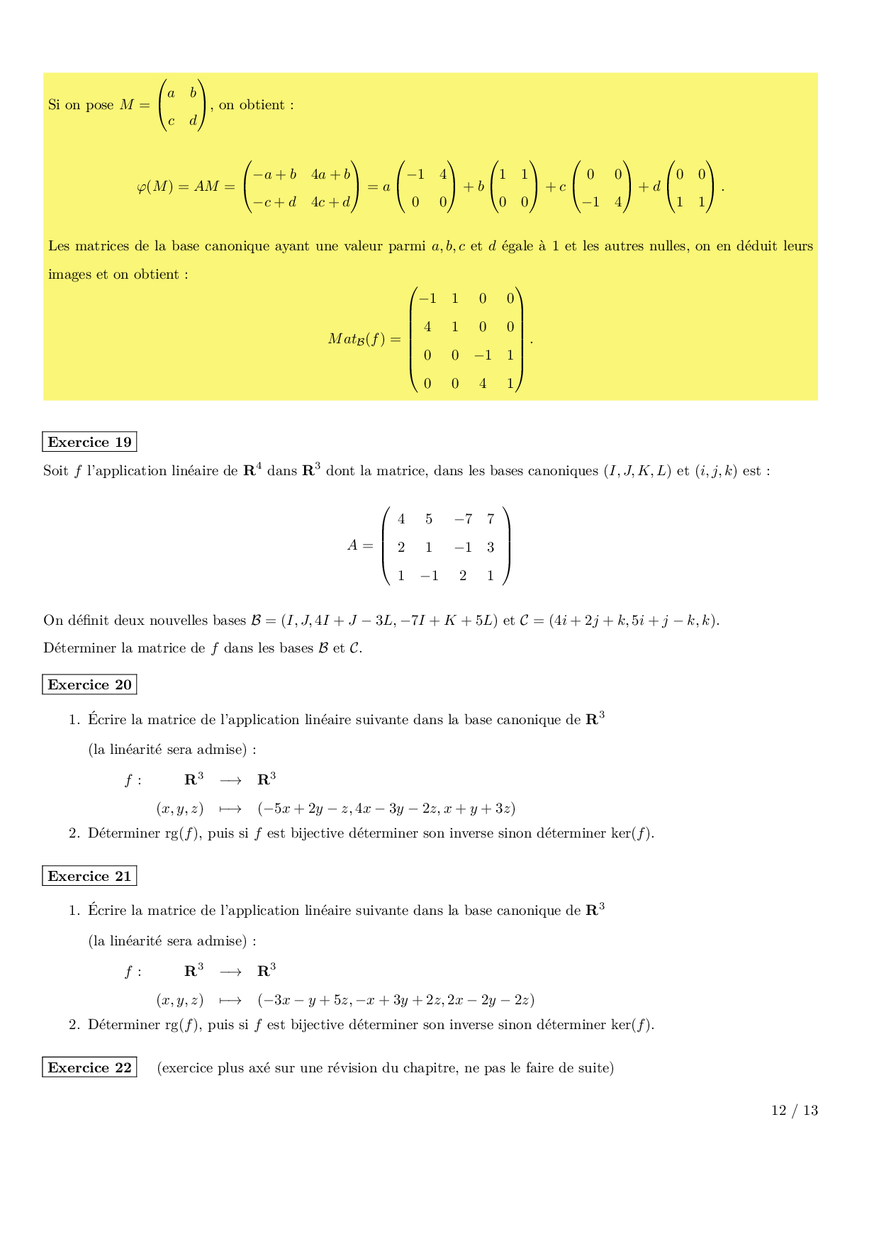 Applications linéaires - Matrices : Corrigés - AlloSchool