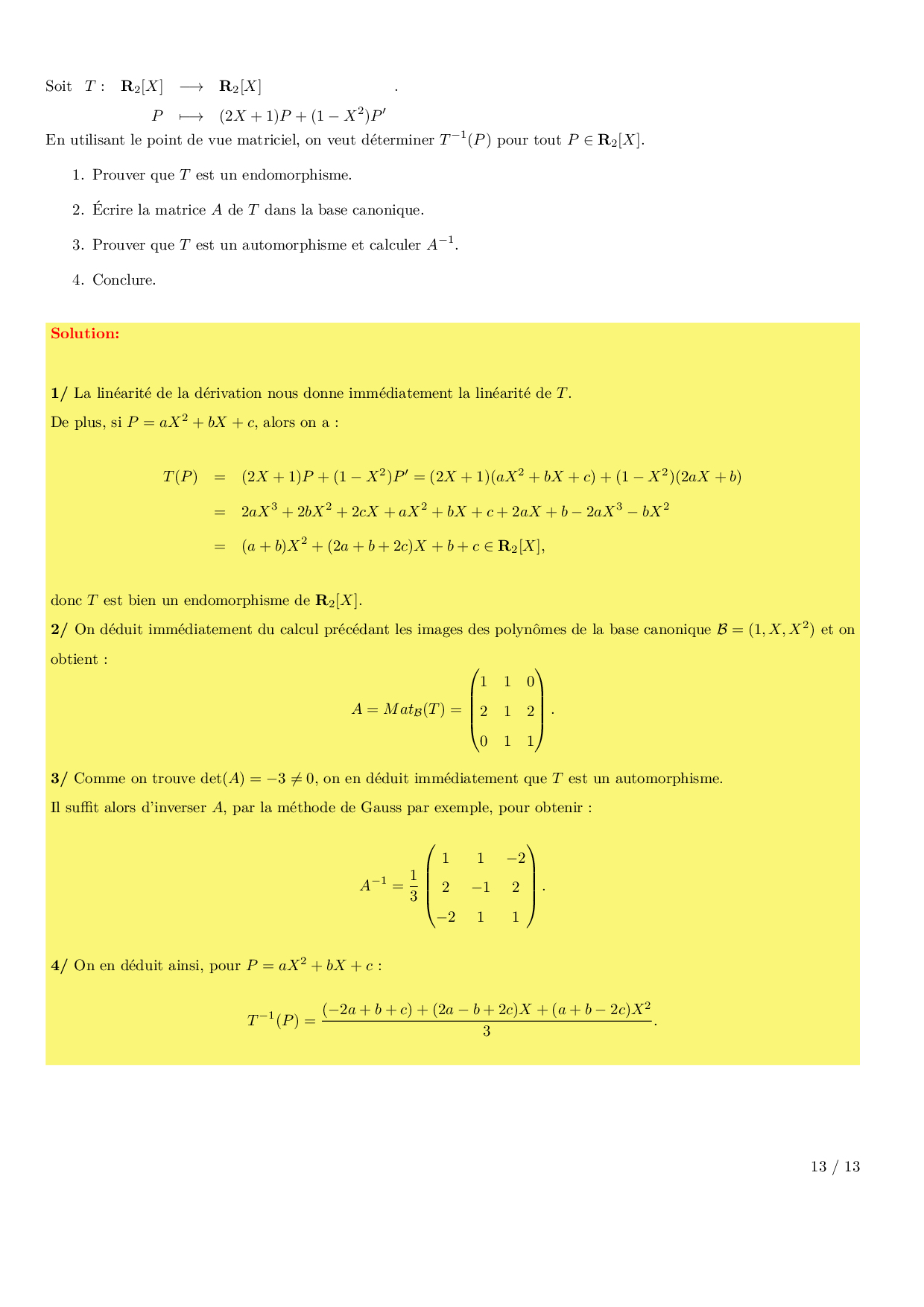 Applications linéaires - Matrices : Corrigés - AlloSchool