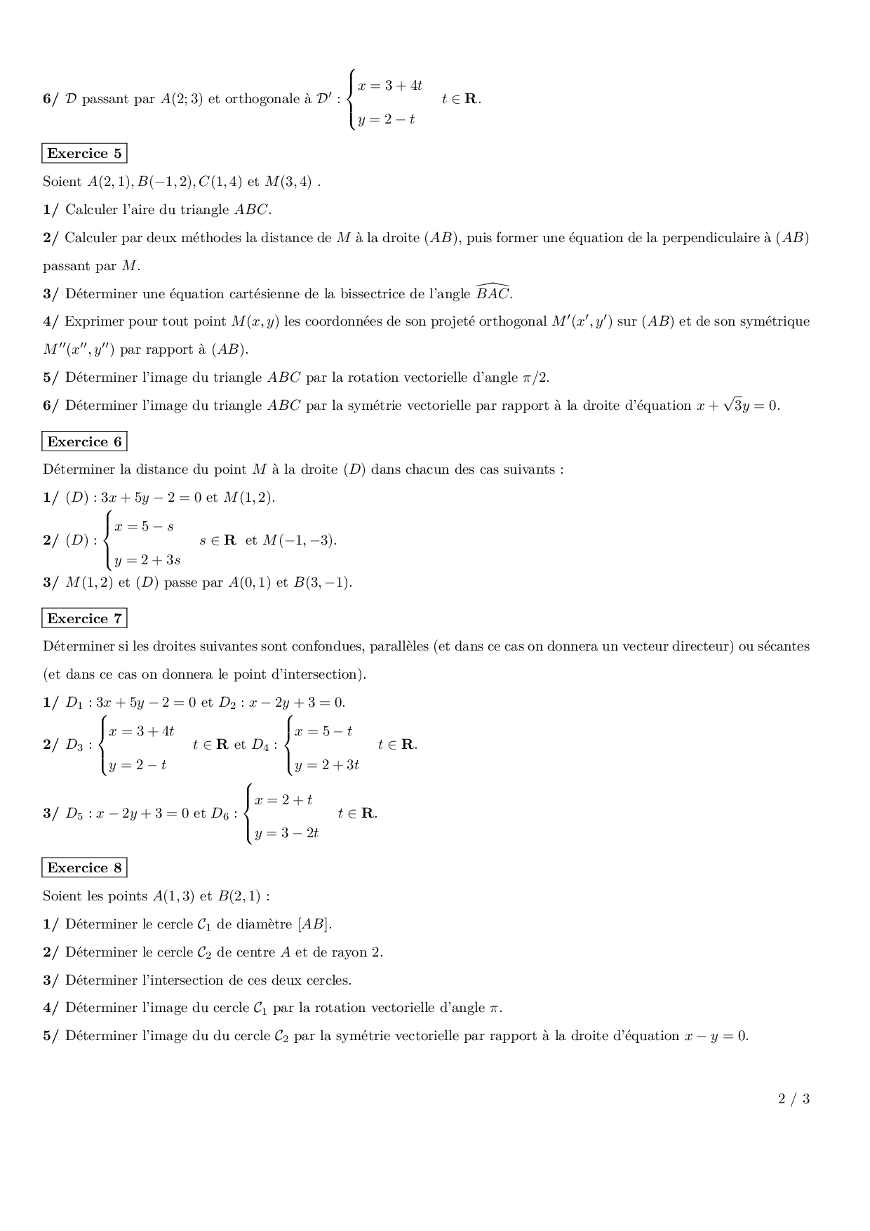 Géométrie du plan : Exercices - AlloSchool
