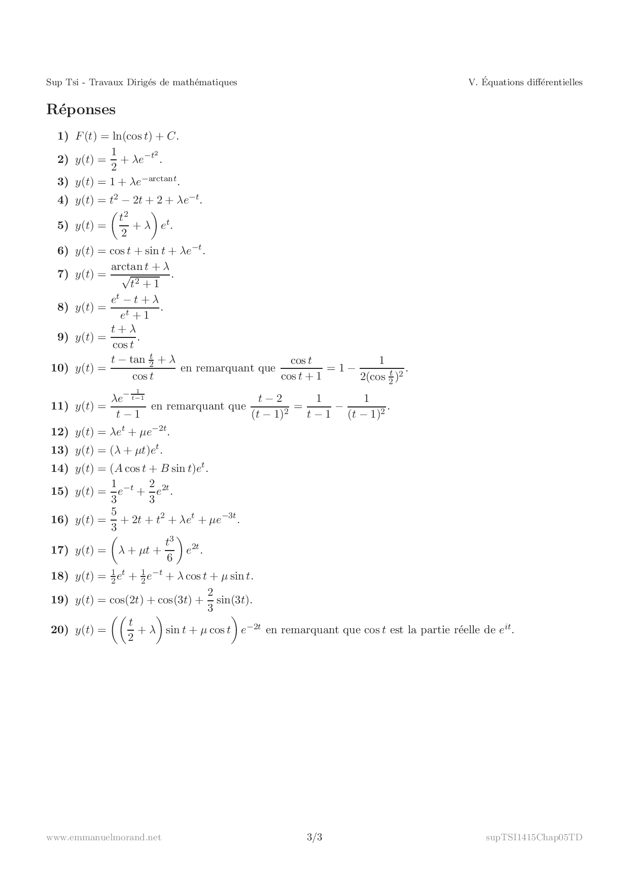 Corrigés Exercices Equations différentielles - AlloSchool
