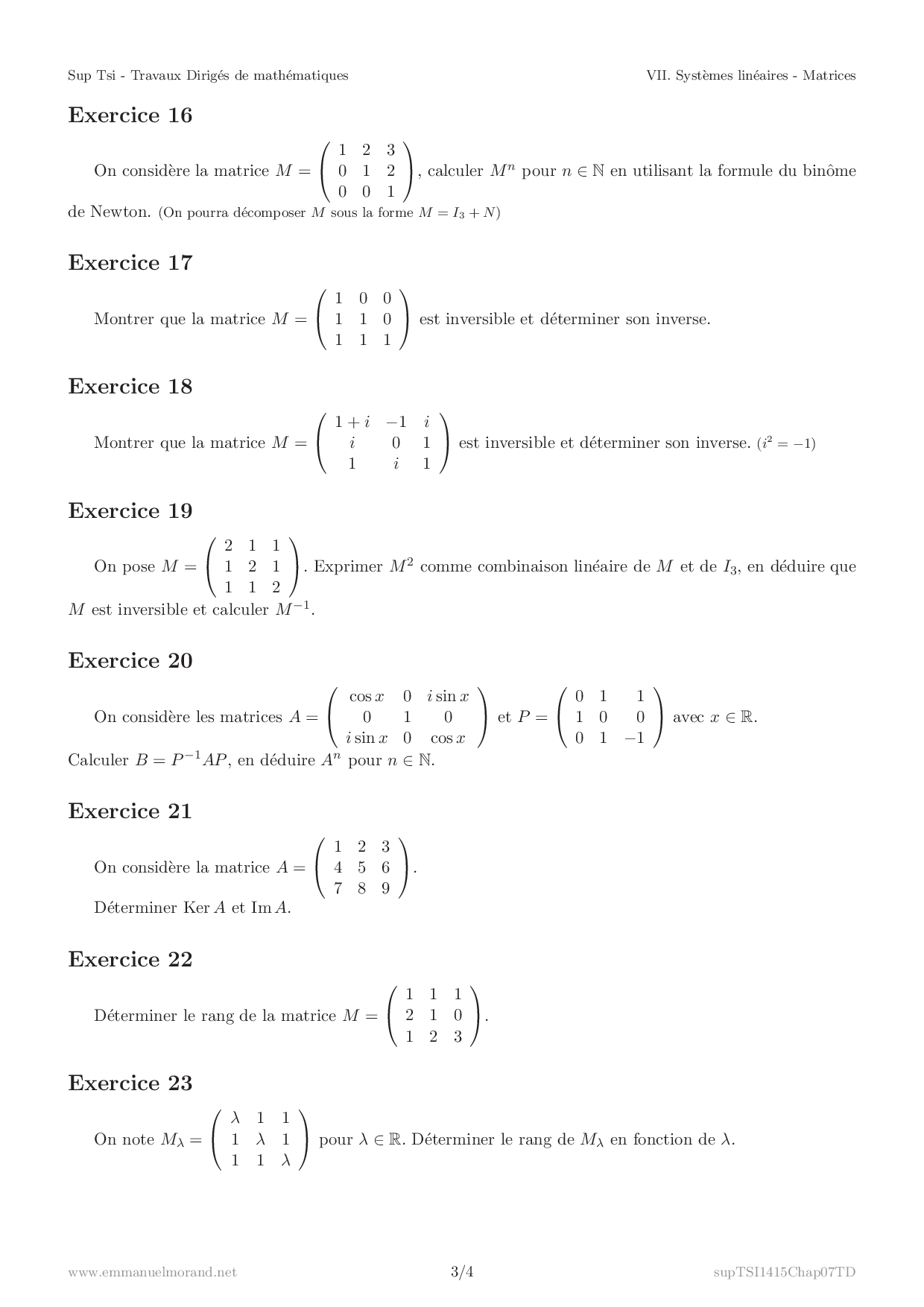 Exercices Systèmes linéaires - Matrices - AlloSchool