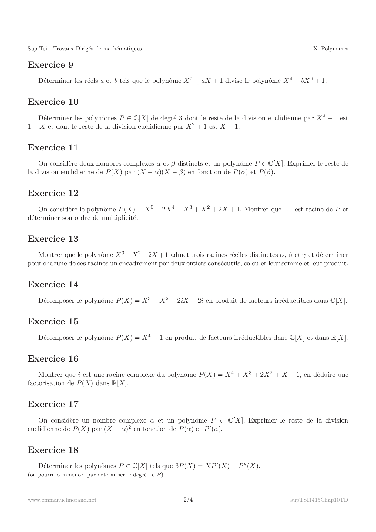 Exercices Polynômes - AlloSchool